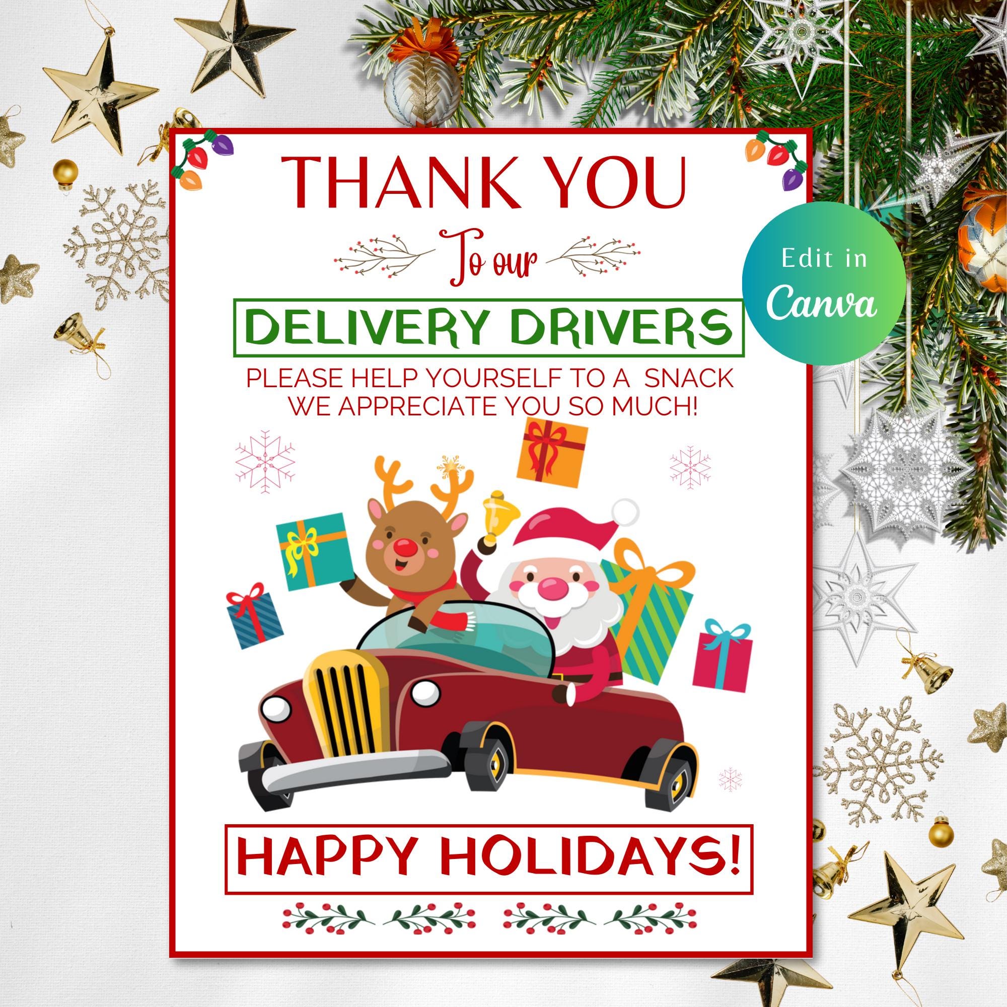 Editable DELIVERY DRIVER Snack Sign, Delivery Driver Sign, Christmas ...