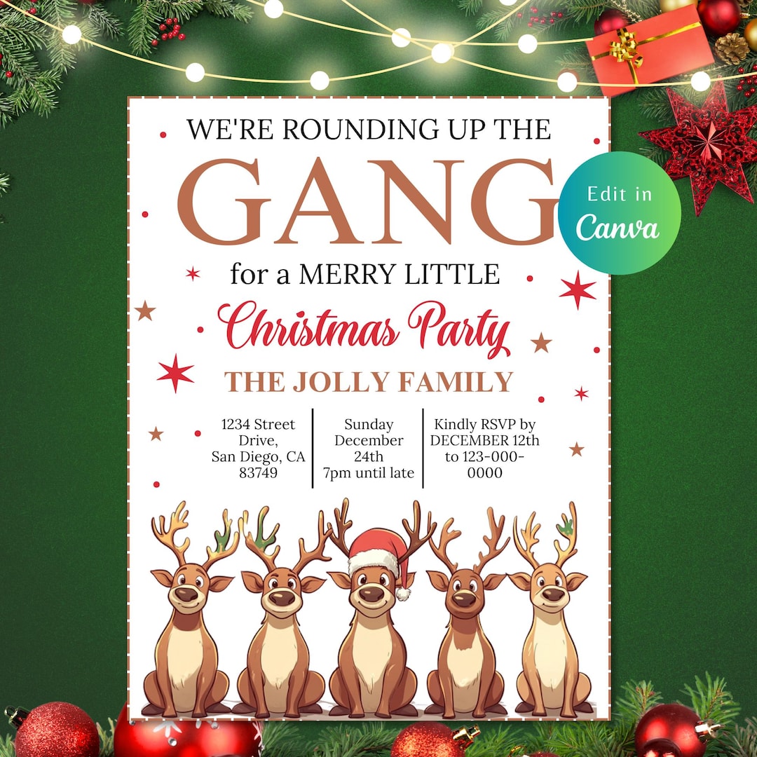 EDITABLE CUTE REINDEER Christmas Party Invitation, Cute Christmas ...