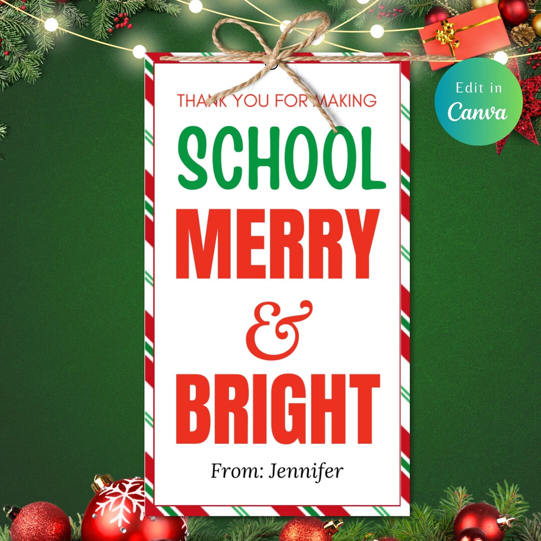 Editable MERRY AND Bright Tag, Teacher Gift Tags, Teacher Gift ...