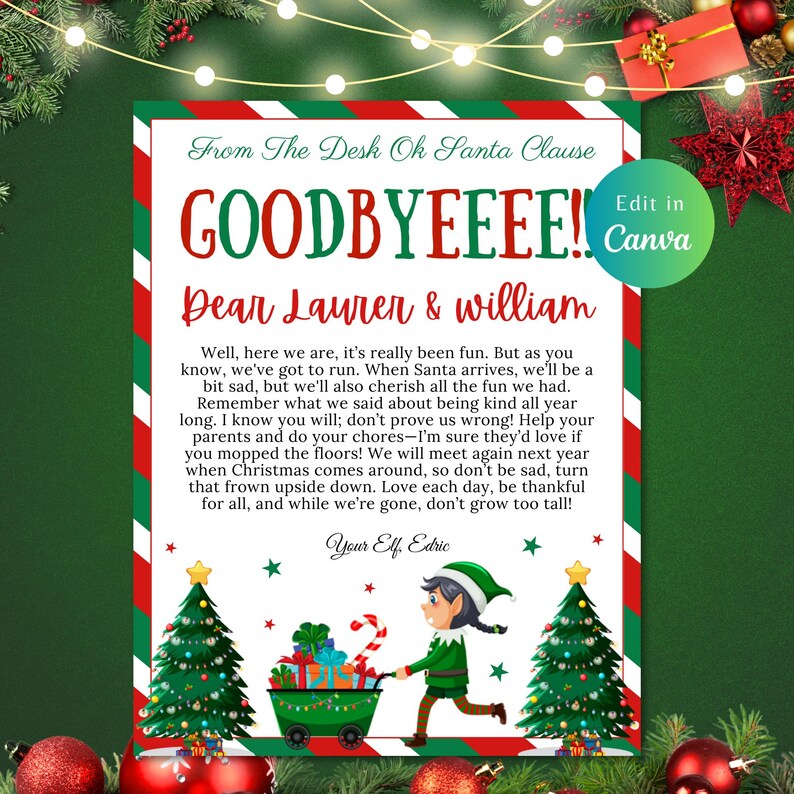 EDITABLE GOODBYE LETTER From Elf, Editable Elf Letter, Elf Letter, on ...