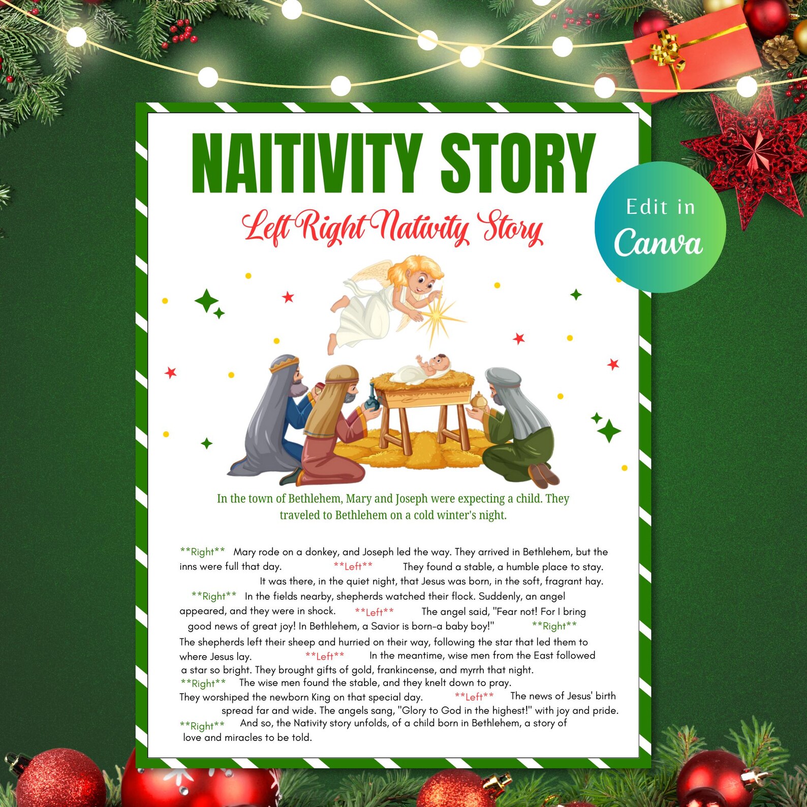 PRINTABLE LEFT RIGHT Nativity Story, Christmas, Bible, Nativity Game ...