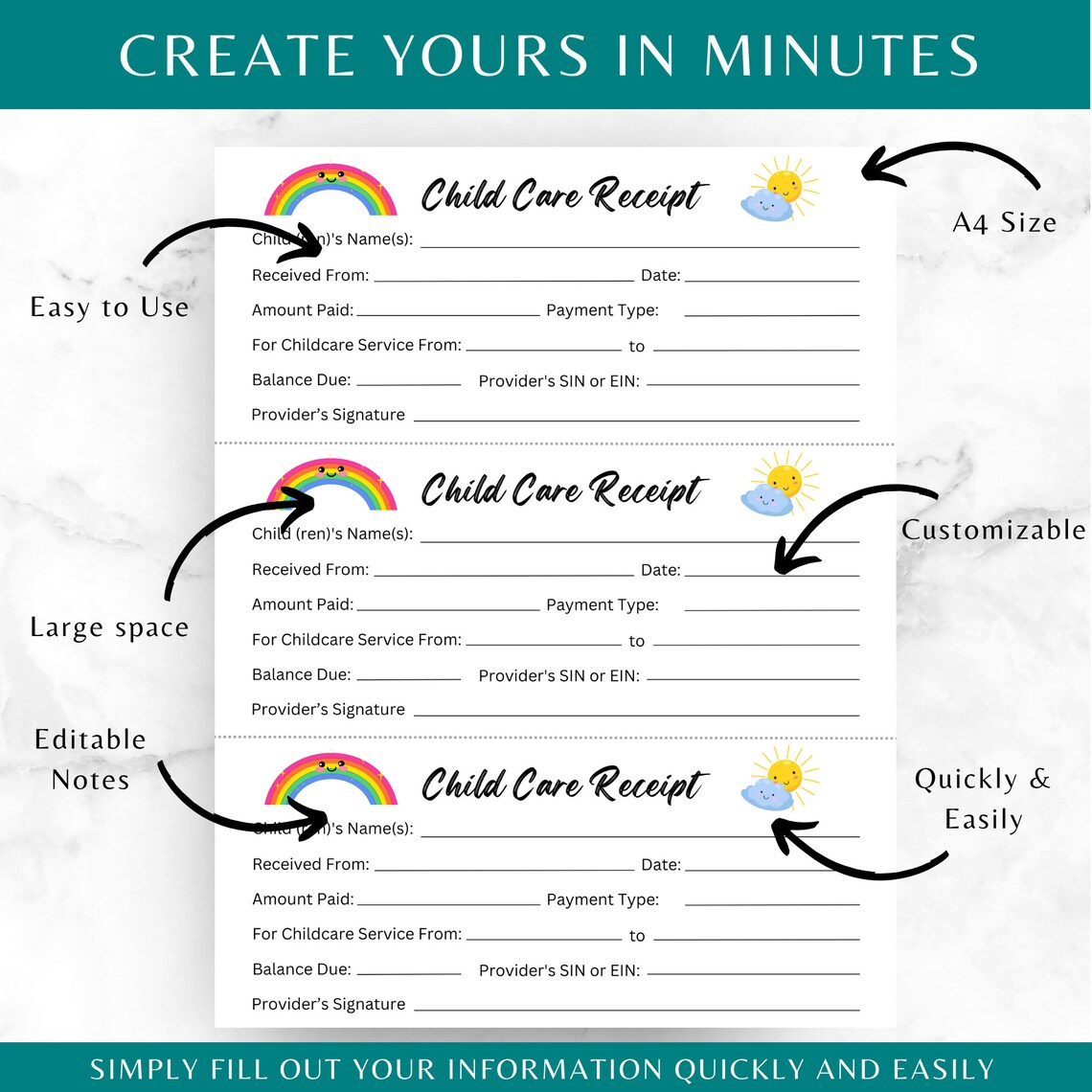 CHILD CARE RECEIPTS, Daycare Receipts, Printable Receipts, Receipts ...