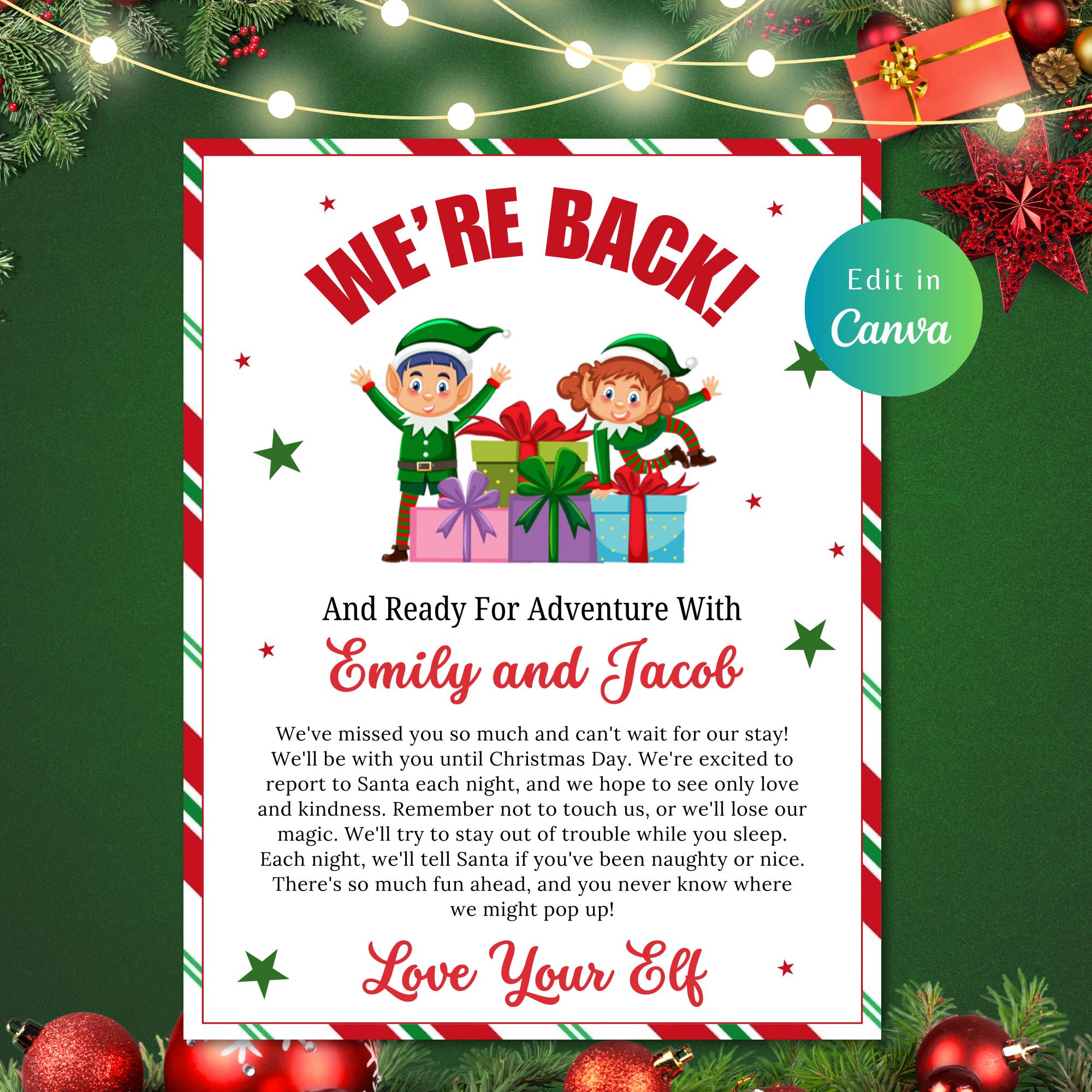 ELF WELCOME BACK "we're Back", Christmas Letter, Editable Template, Elf ...