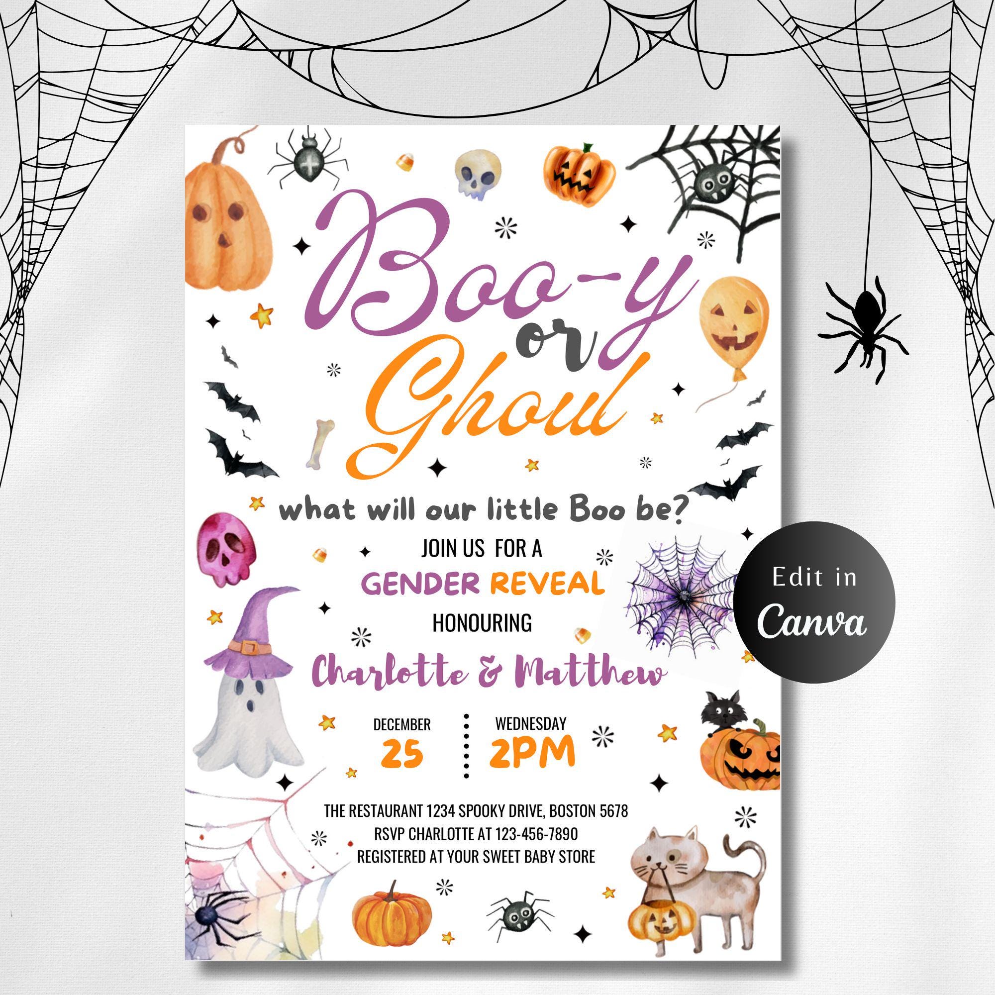 Editable Halloween Gender Reveal Invitation, GENDER REVEAL, Fall Gender ...