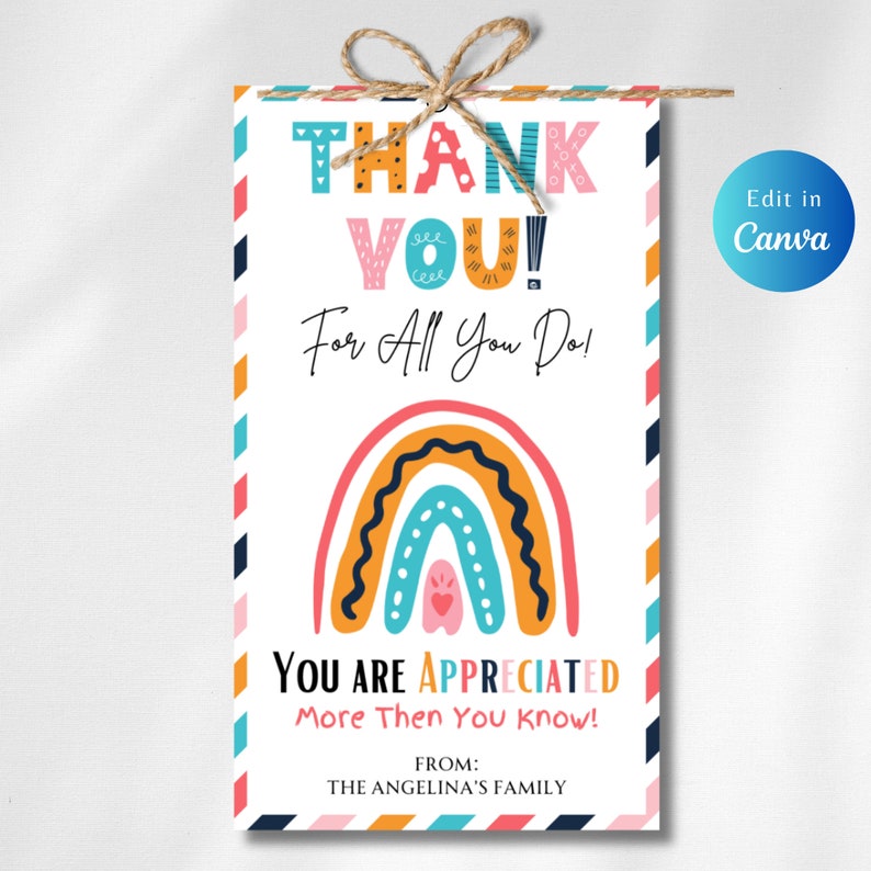 Editable Thank You for All You Do Tag, Teacher Gift Tag, Thank You Gift ...