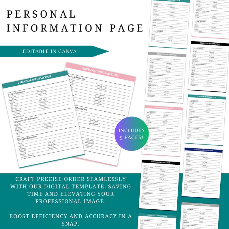PERSONAL INFORMATION PAGE, Personal Data, Basic Info Template, Personal ...