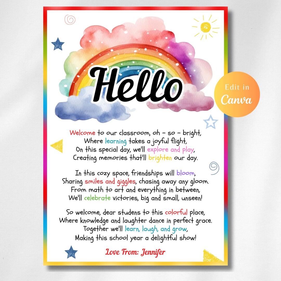 Editable FIRST DAY of School Student Gift, Back to School Welcome Card ...