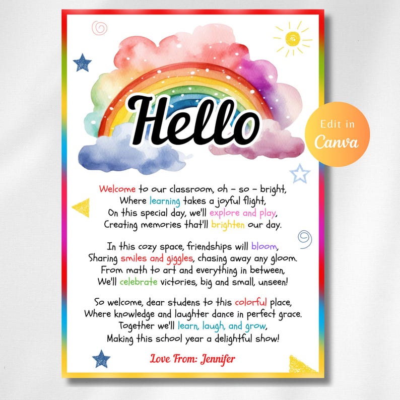 Editable FIRST DAY of School Student Gift, Back to School Welcome Card ...