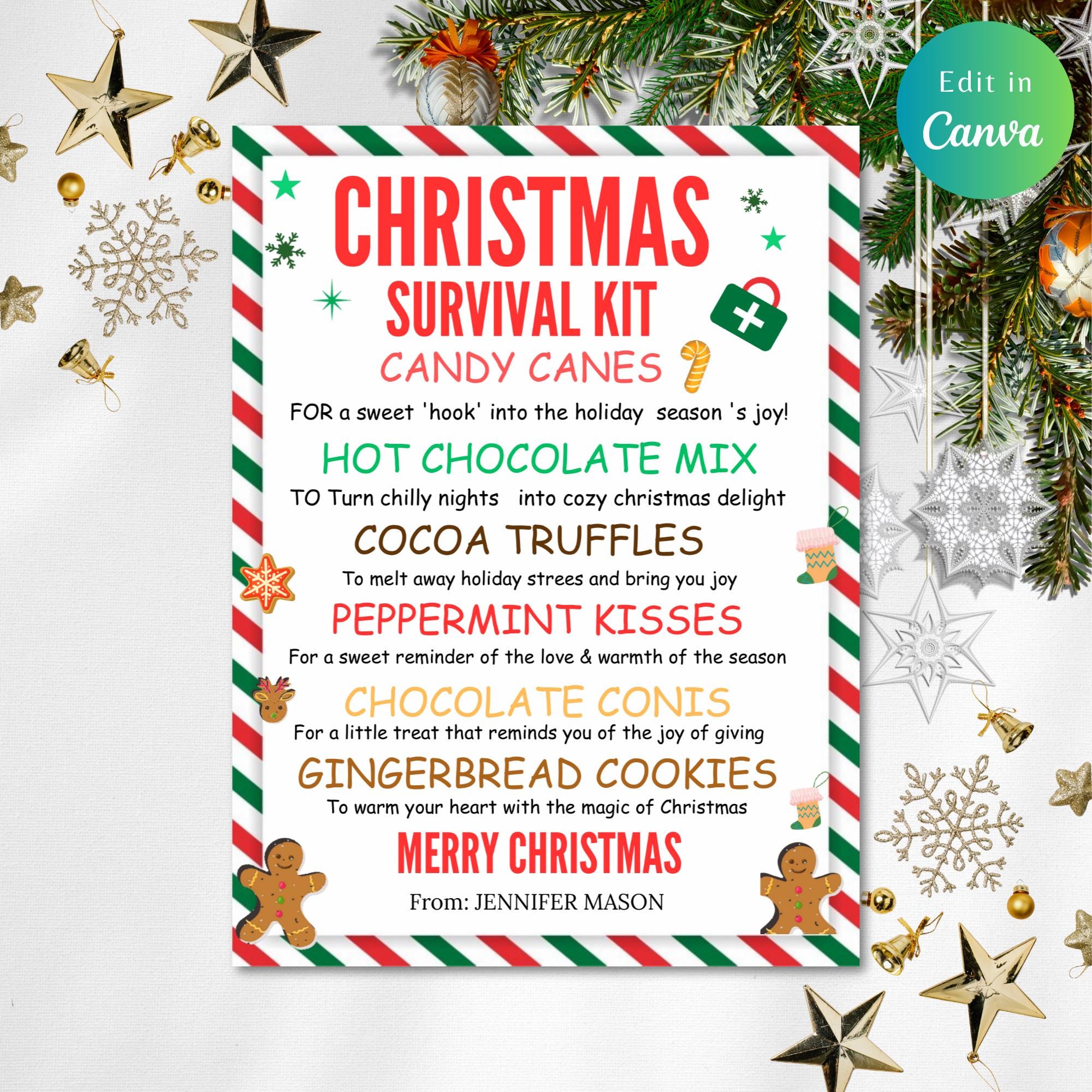 EDITABLE CHRISTMAS SURVIVAL Kit Printable, Printable Card, Editable ...