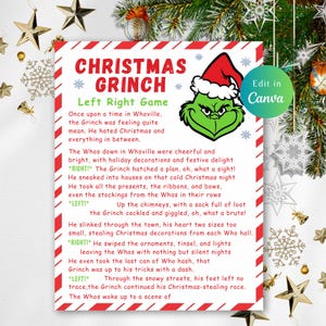 CHRISTMAS GRINCH LEFT Right Game for Christmas, Printable Christmas ...