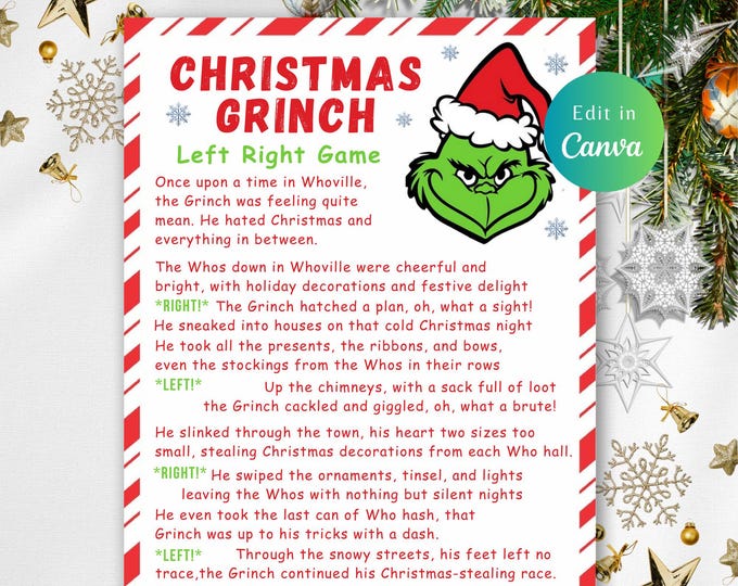 Christmas Left Right Grinch Game, Christmas Pass the Prize | Right Left ...