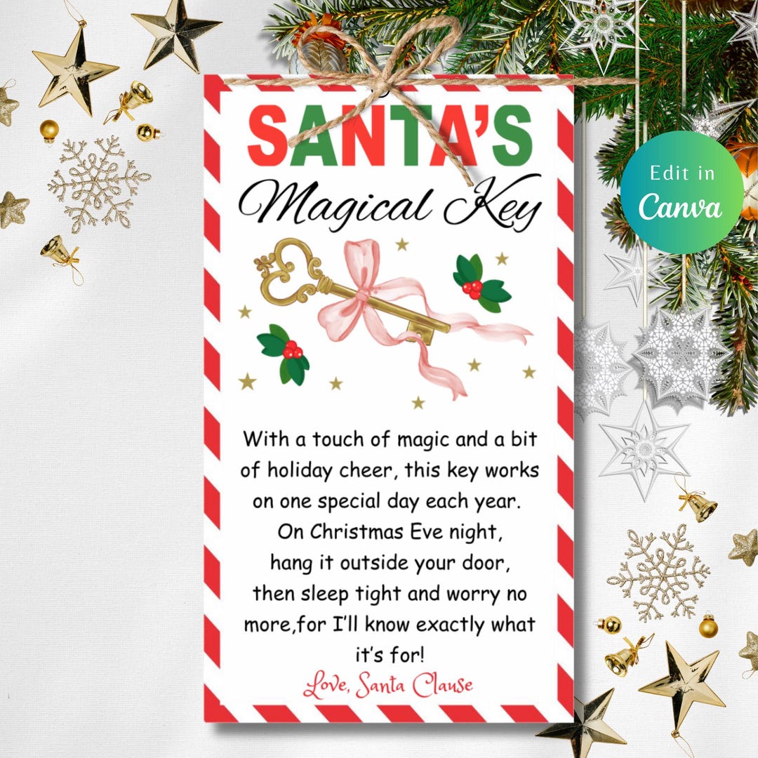 Editable SANTA'S MAGICAL Golden Key Tag, Santa Gift Tag, Santa's ...