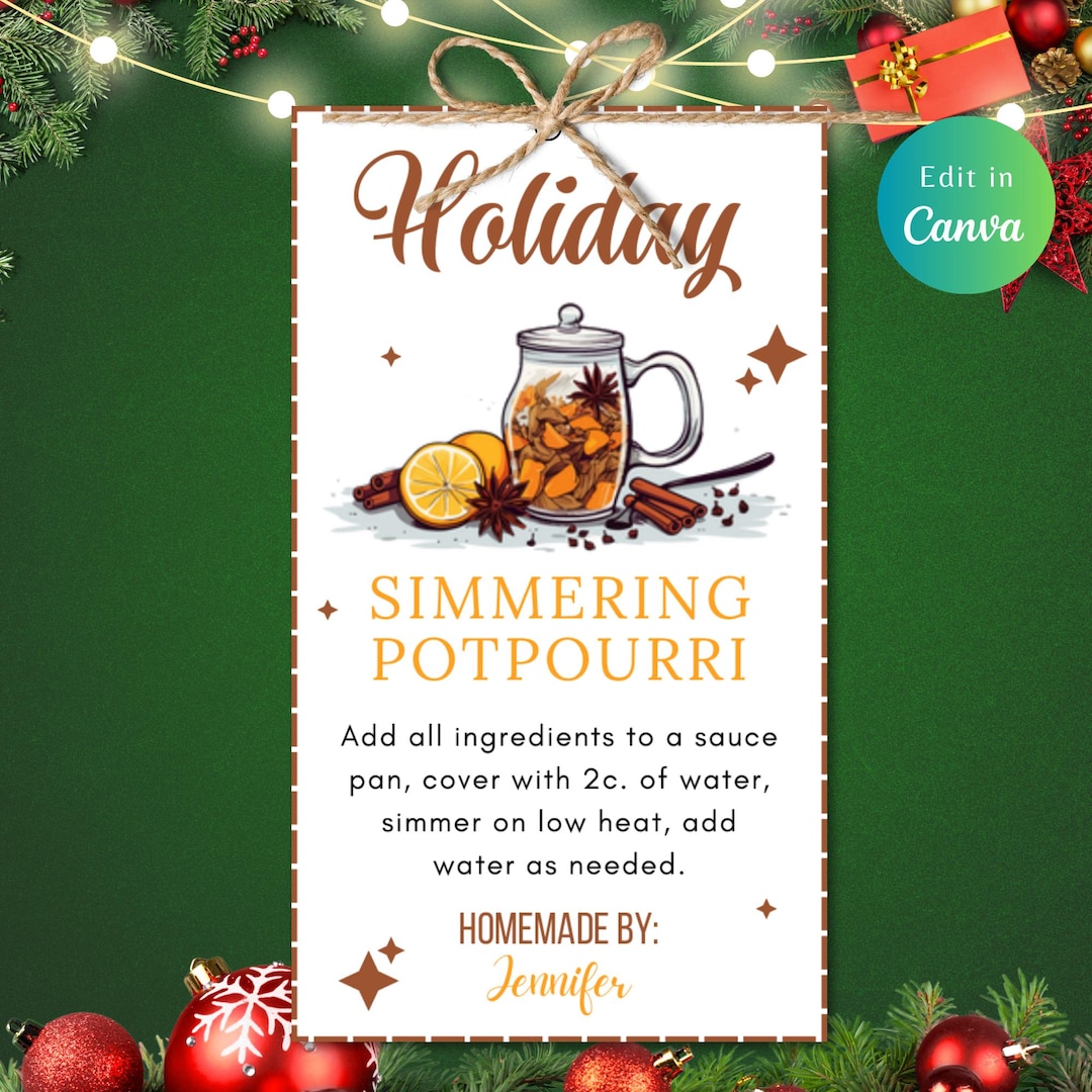 Editable STOVETOP POTPOURRI Instructions Tag, Holiday Simmering ...