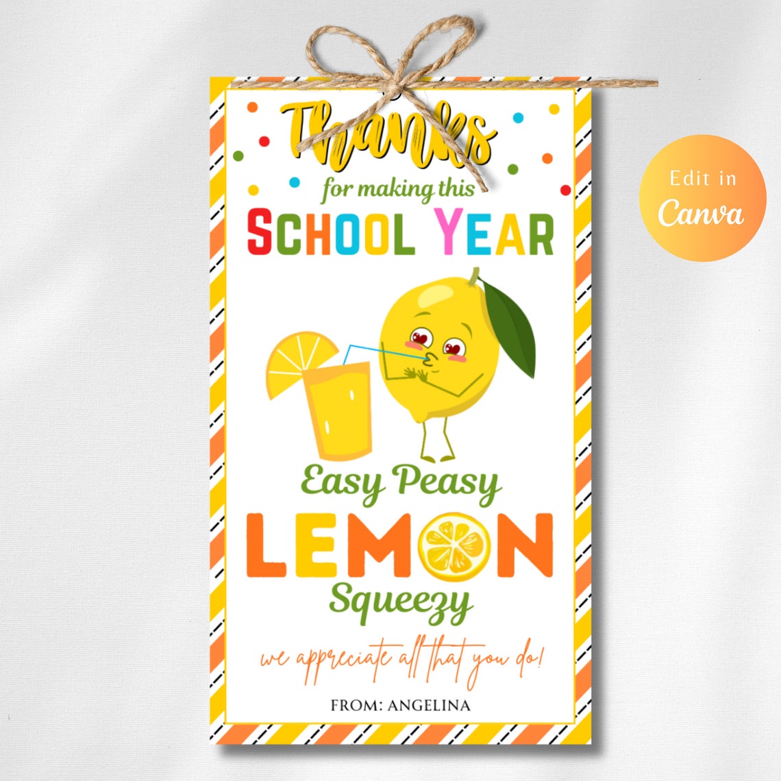 Editable Lemonade Gift Tags, Teacher Appreciation Staff, Volunteer ...