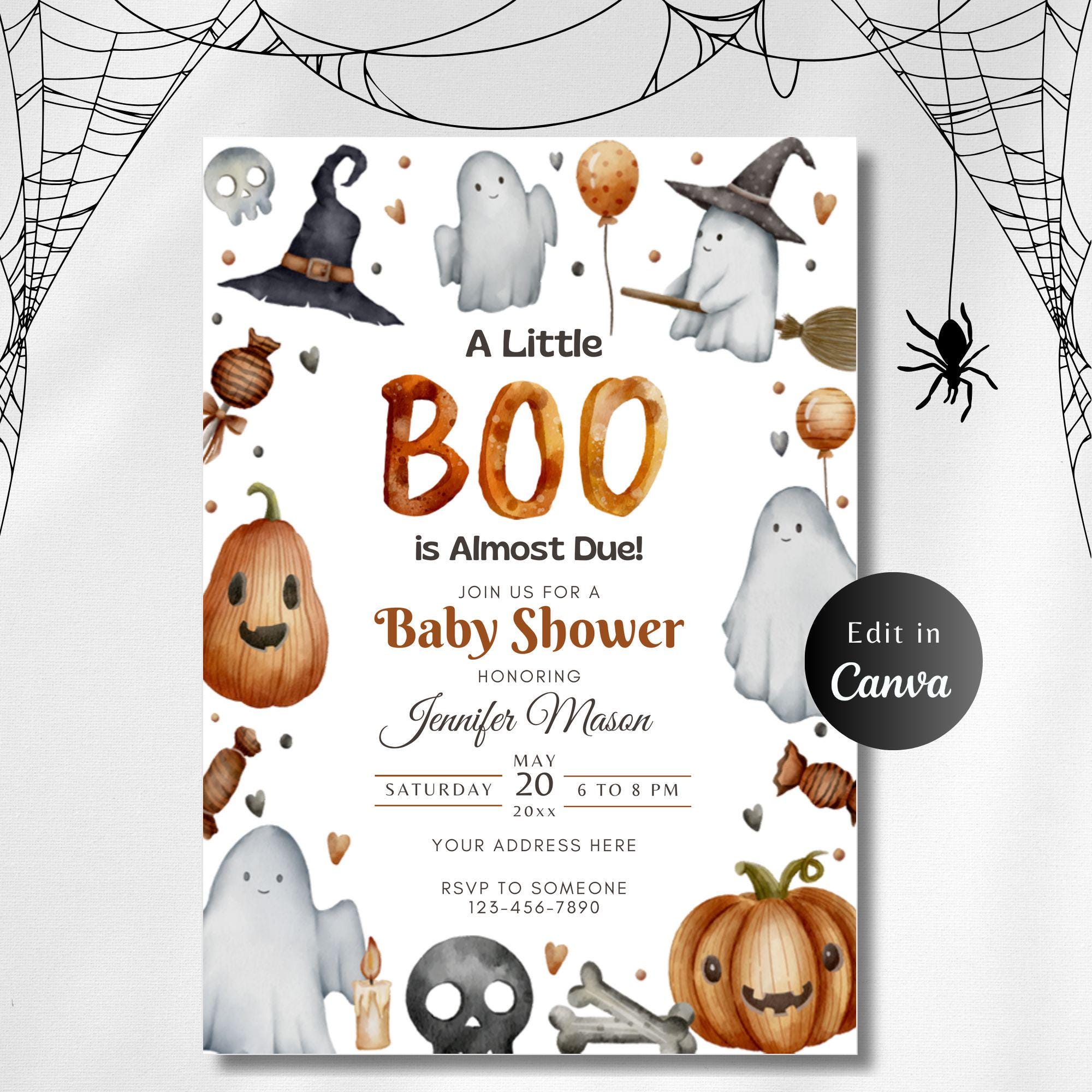 Editable Girl Halloween Baby Shower Invitation A Little Boo, Shower ...