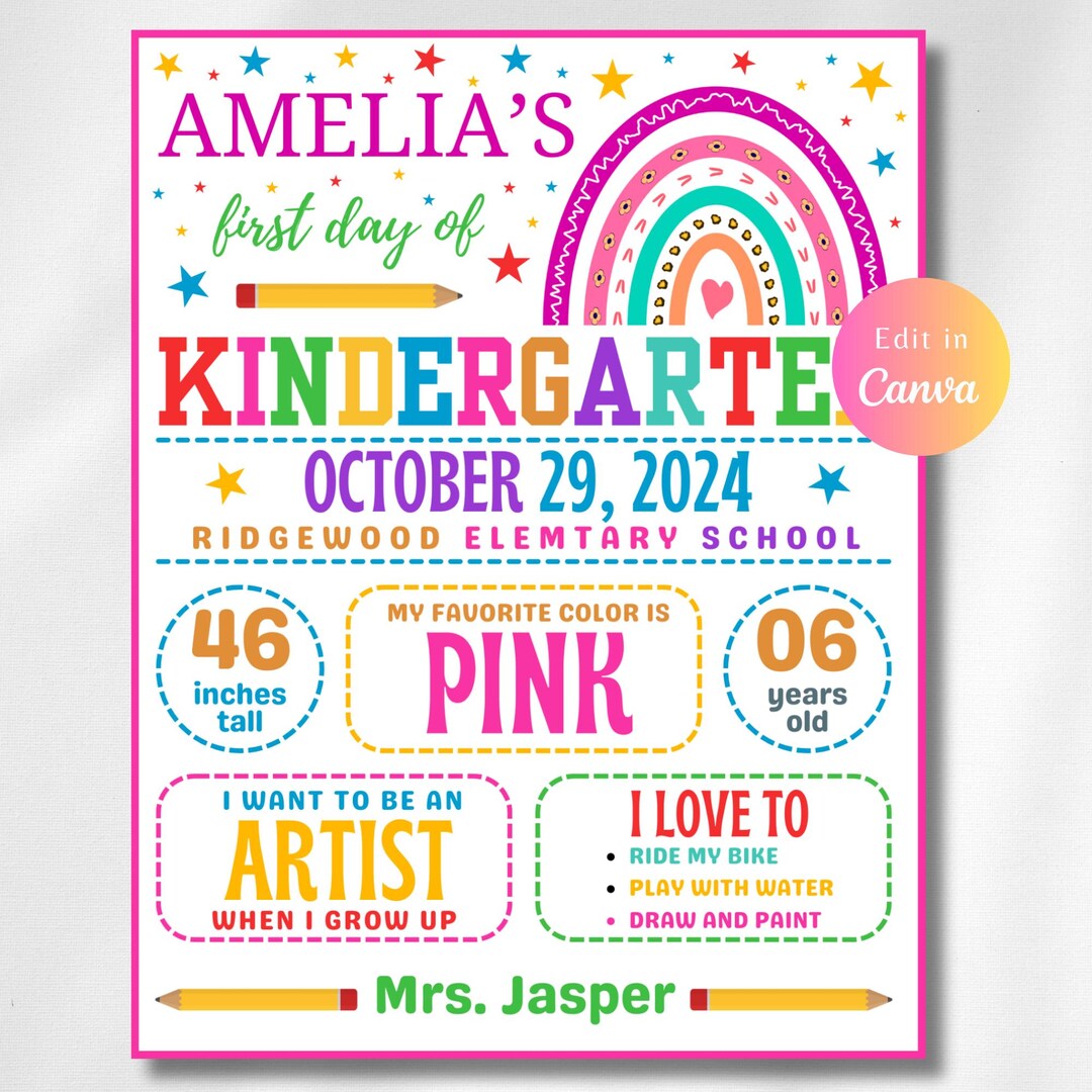 Editable RAINBOW FIRST Day of School Sign, Pink Last/first Day Editable ...