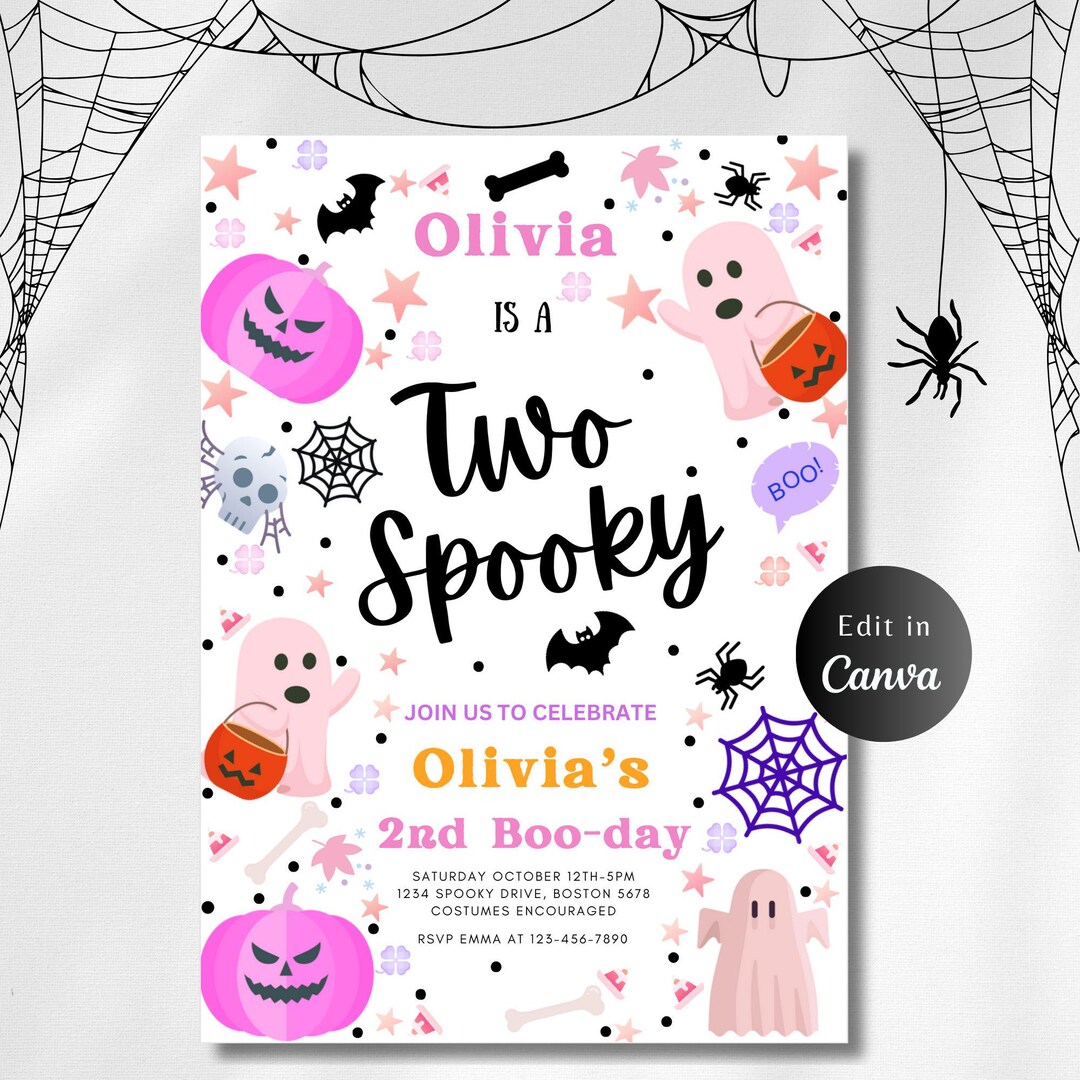 EDITABLE Three Spirit Halloween Ghost 3rd Birthday Party Invitation ...