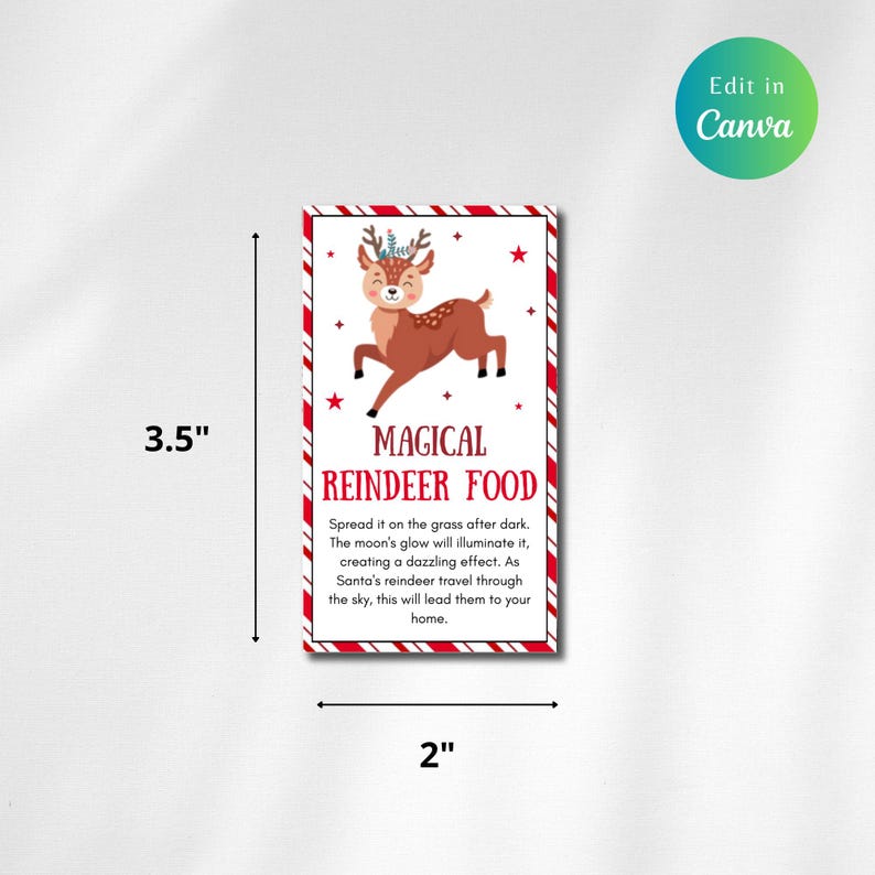 Editable REINDEER FOOD Tag, Christmas Treat TAG, Christmas Reindeer ...