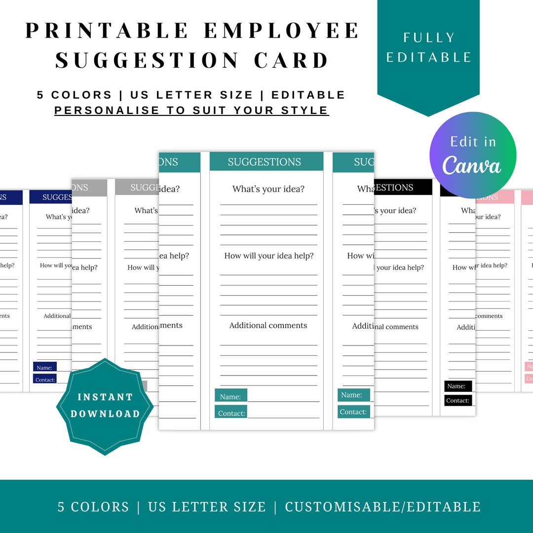 EMPLOYEE SUGGESTION CARD, Suggestion Box, Employee Suggest, Suggestion ...