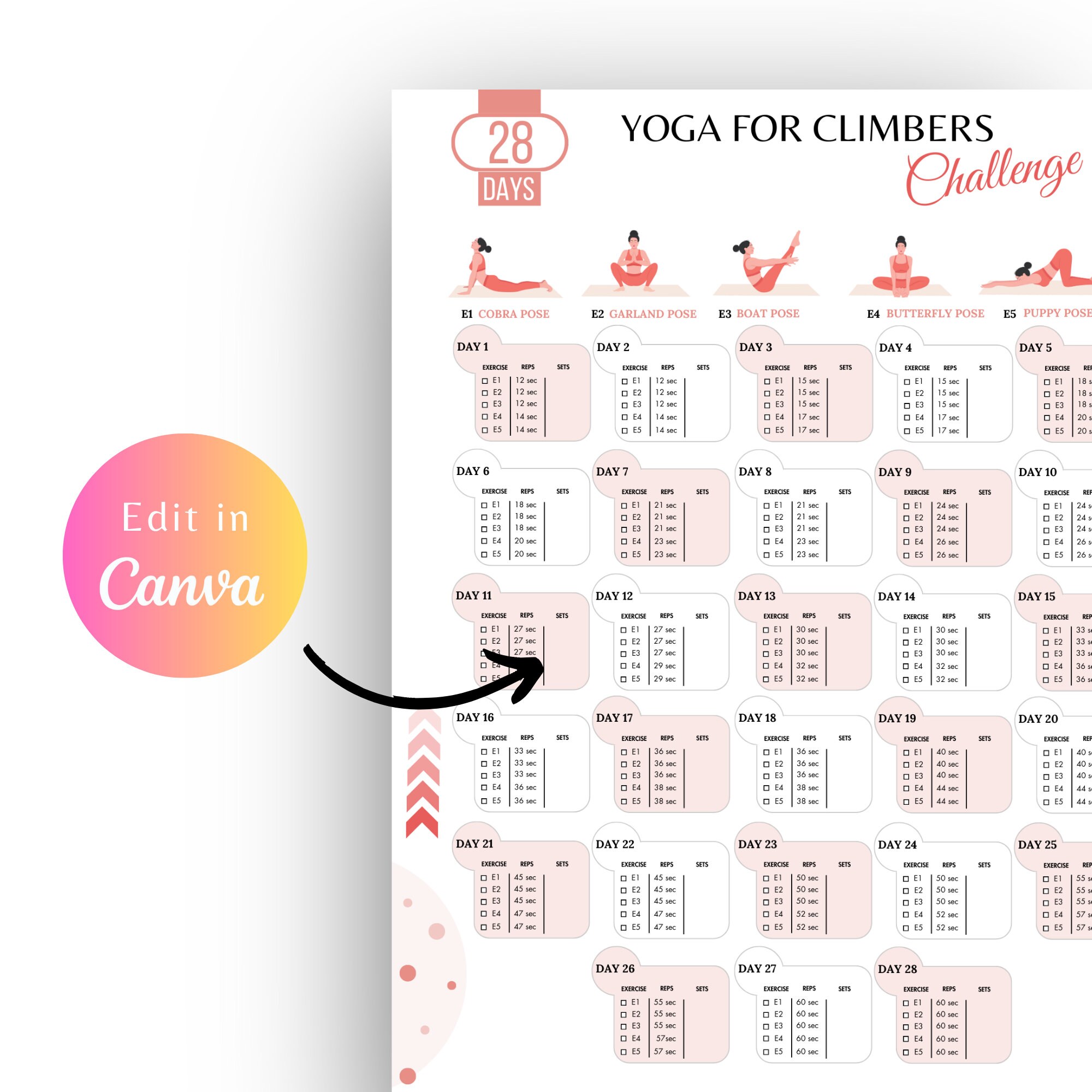 Editable 28 Days Yoga for Climbers , Climbers , Yoga Workout , Digital ...