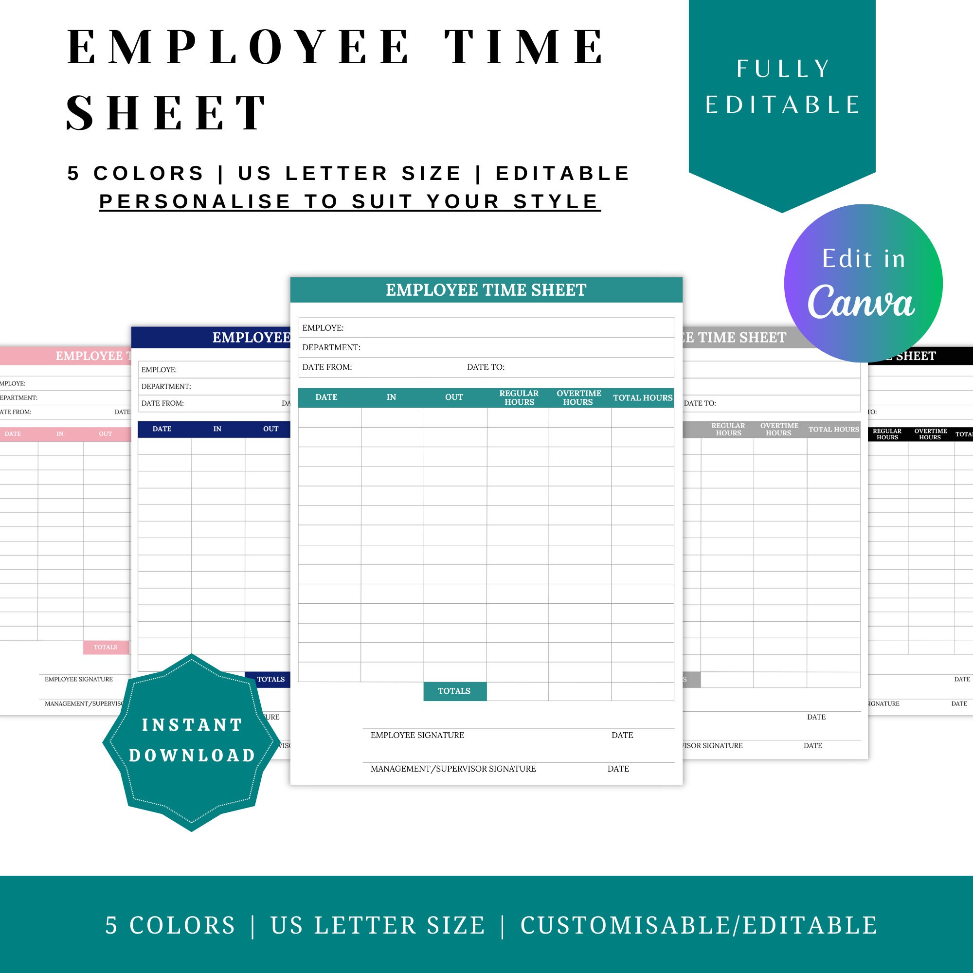 Editable EMPLOYEE TIME SHEET, Time Keeping Log, Printable Time Sheet ...
