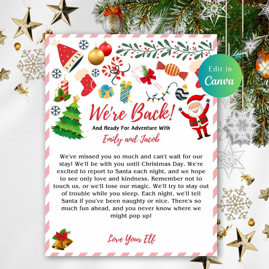 ELF WELCOME BACK "we're Back", Christmas Letter, Editable Template, Elf ...