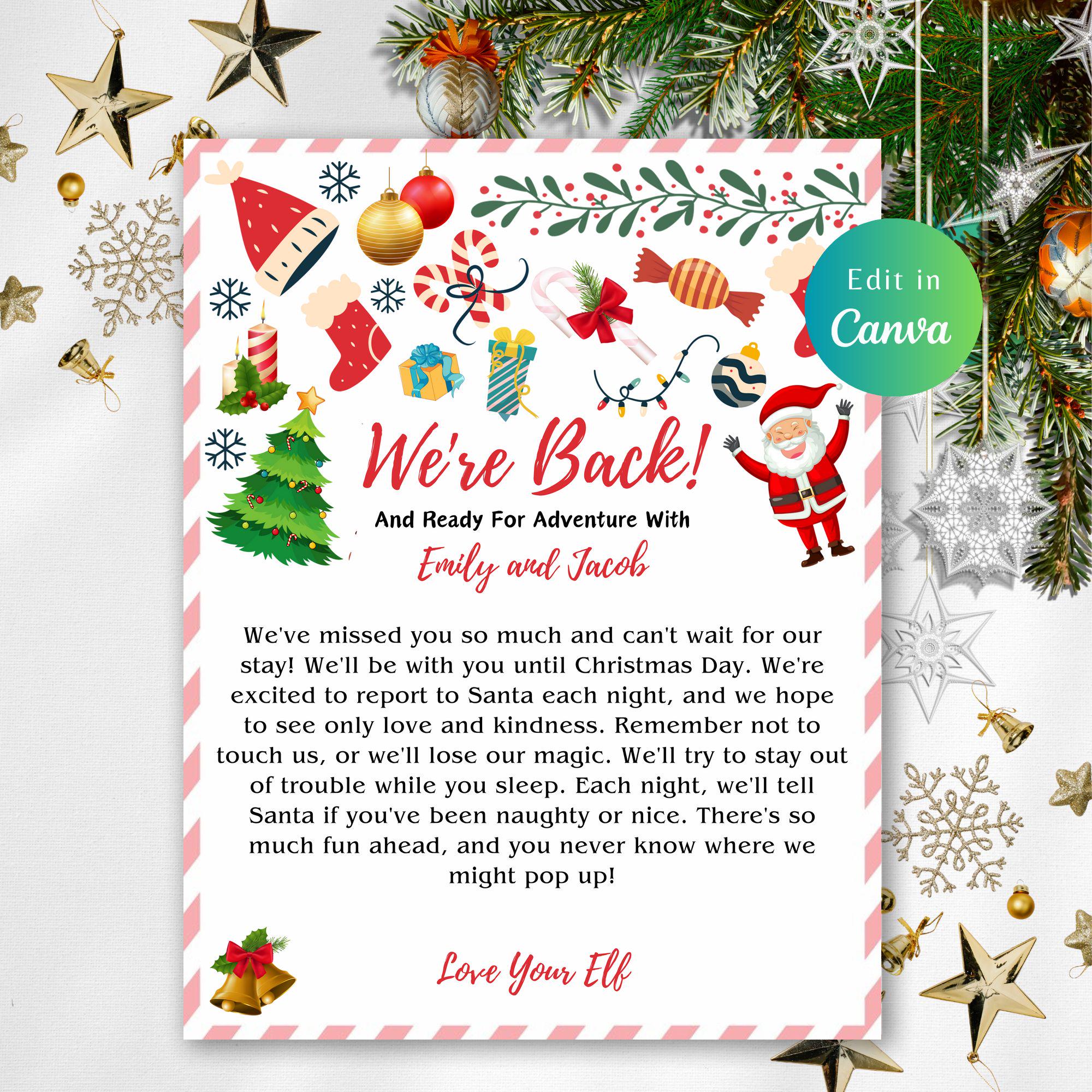 ELF WELCOME BACK "we're Back", Christmas Letter, Editable Template, Elf ...