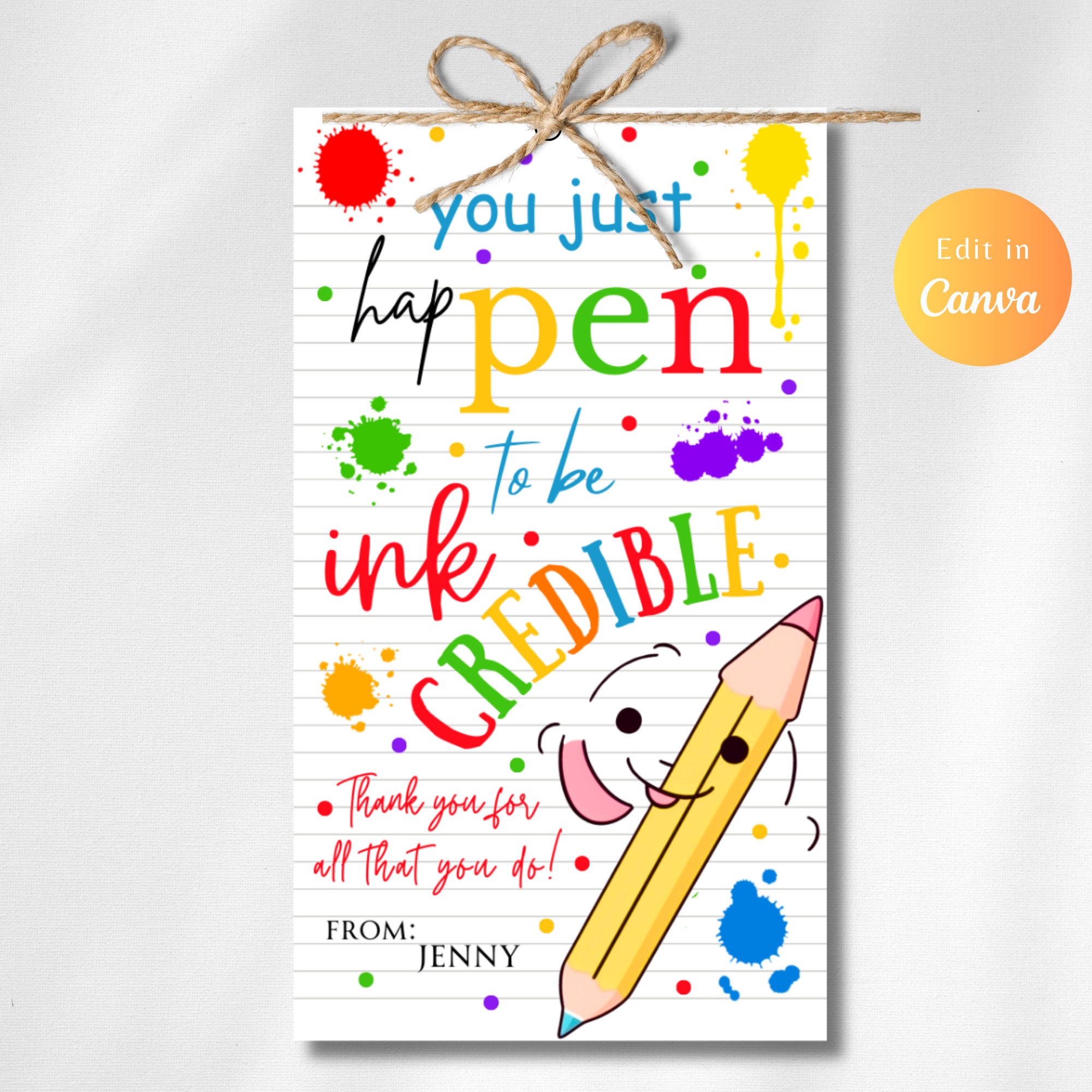 Editable Teacher Appreciation Tags, School Pen Gift Tag, Appreciation ...