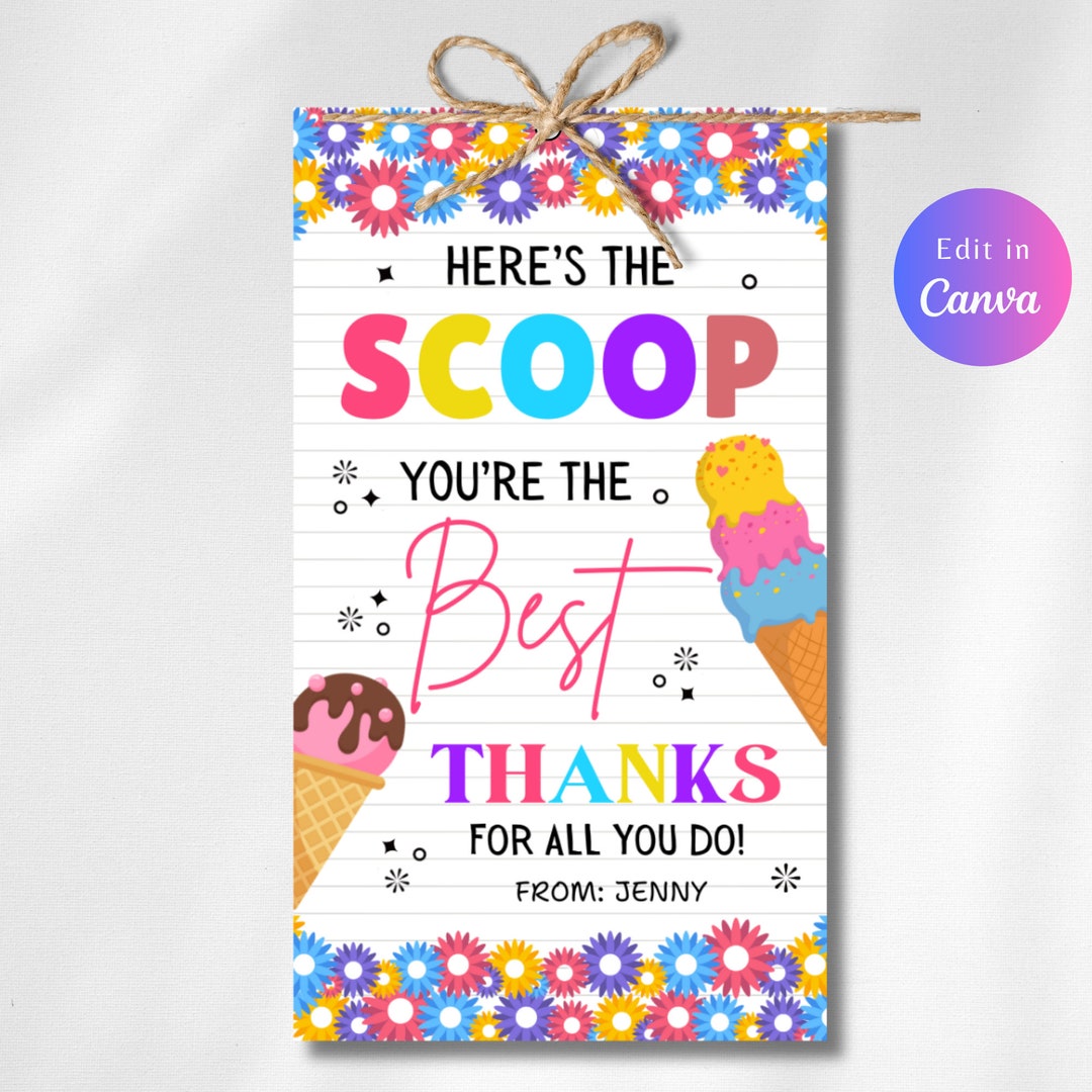Editable Summer Ice Cream Teacher Appreciation Tag, Kids End of School ...
