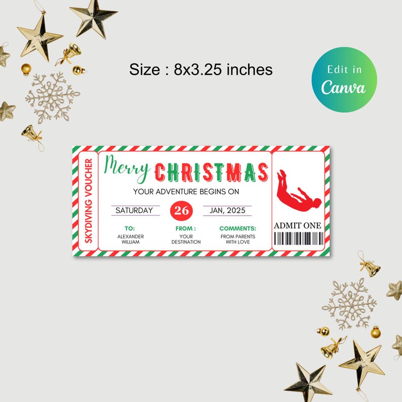Editable INDOOR SKYDIVING Ticket Template, Gift Certificate Voucher ...