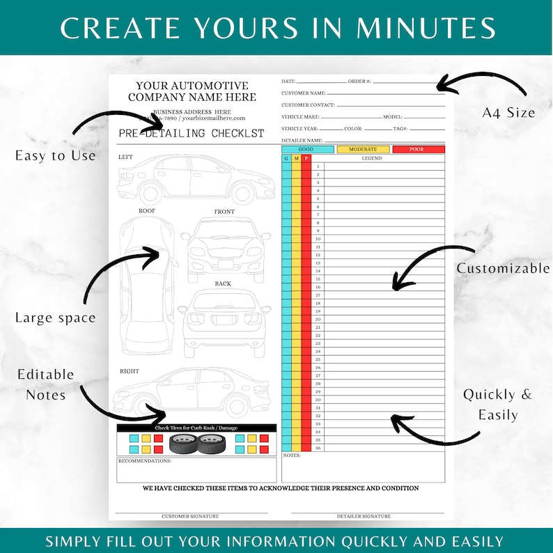 PRE-DETAIL VEHICLE Template, Vehicle Detailing, Detailing Checklist ...