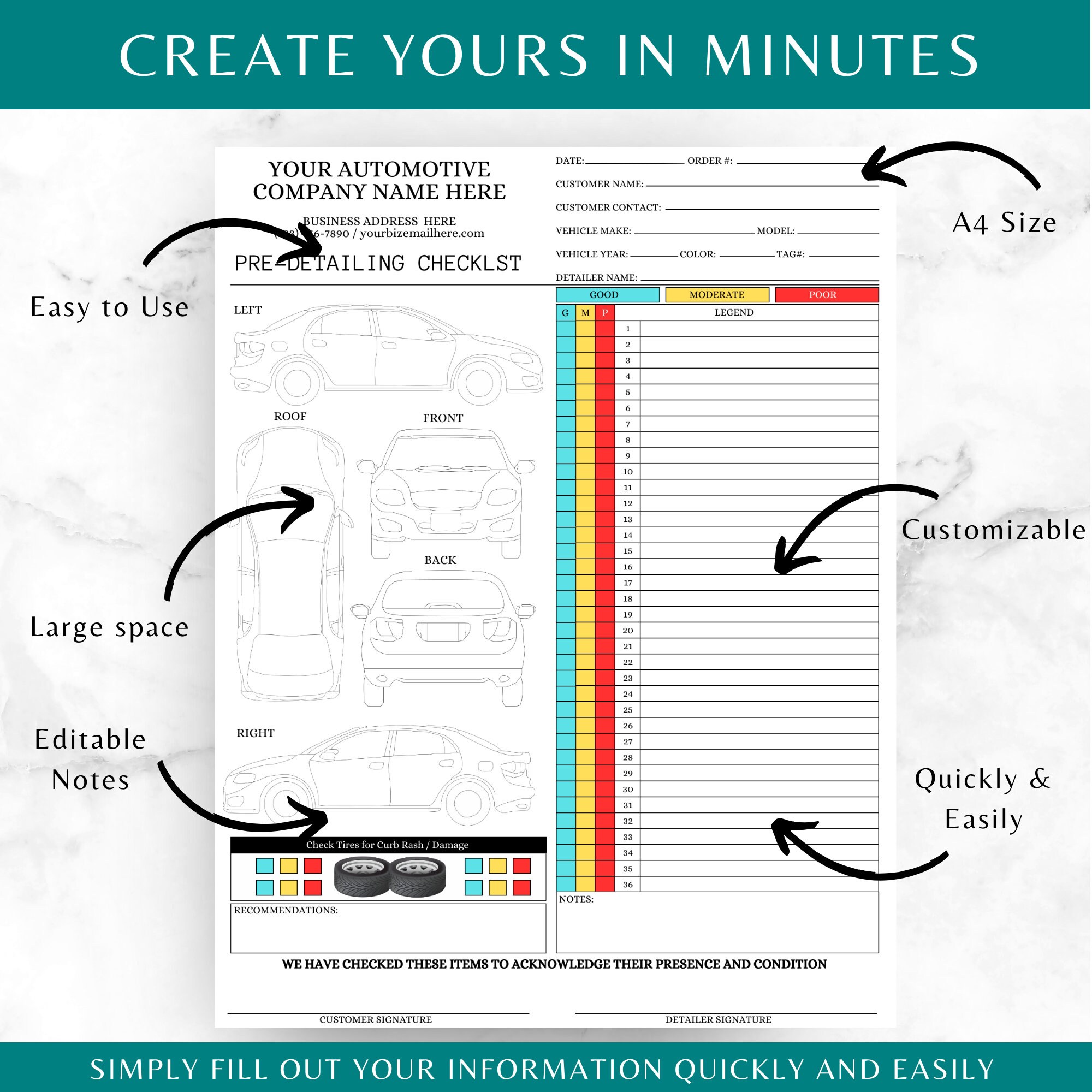 PRE-DETAIL VEHICLE Template, Vehicle Detailing, Detailing Checklist ...