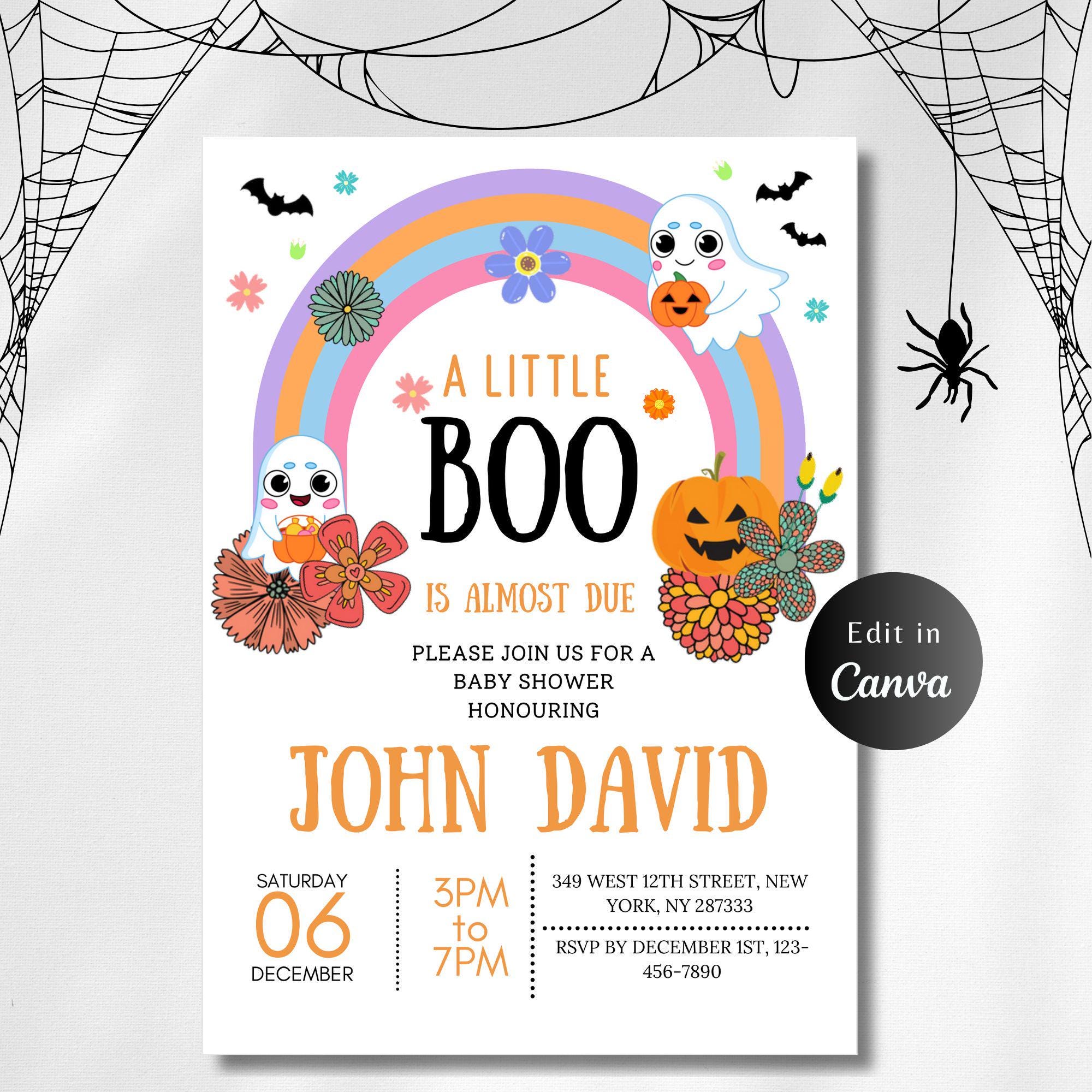 Editable LITTLE BOO Baby Shower Invitation Set, Halloween Baby Shower ...