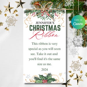 Editable CHRISTMAS RIBBON Ornament Tag, Kids Christmas Ribbon ...