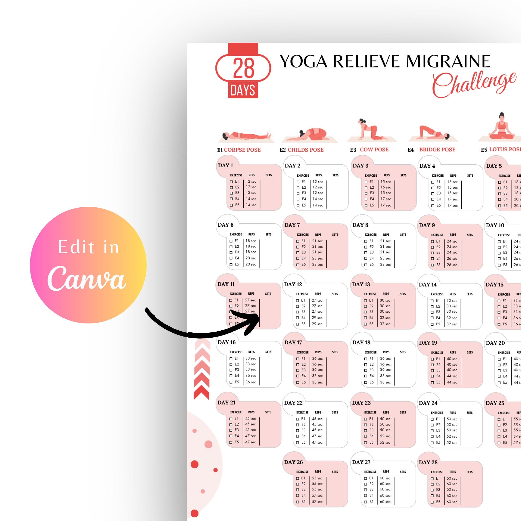 Editable 28 Days Yoga for Relieve Migraine Challenge, Relieve Headache ...