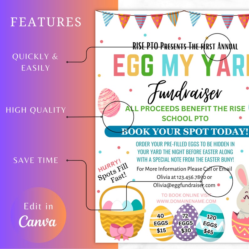Editable EASTER EGG My Yard Fundraiser Flyer, Egg My Yard, Fundraiser ...