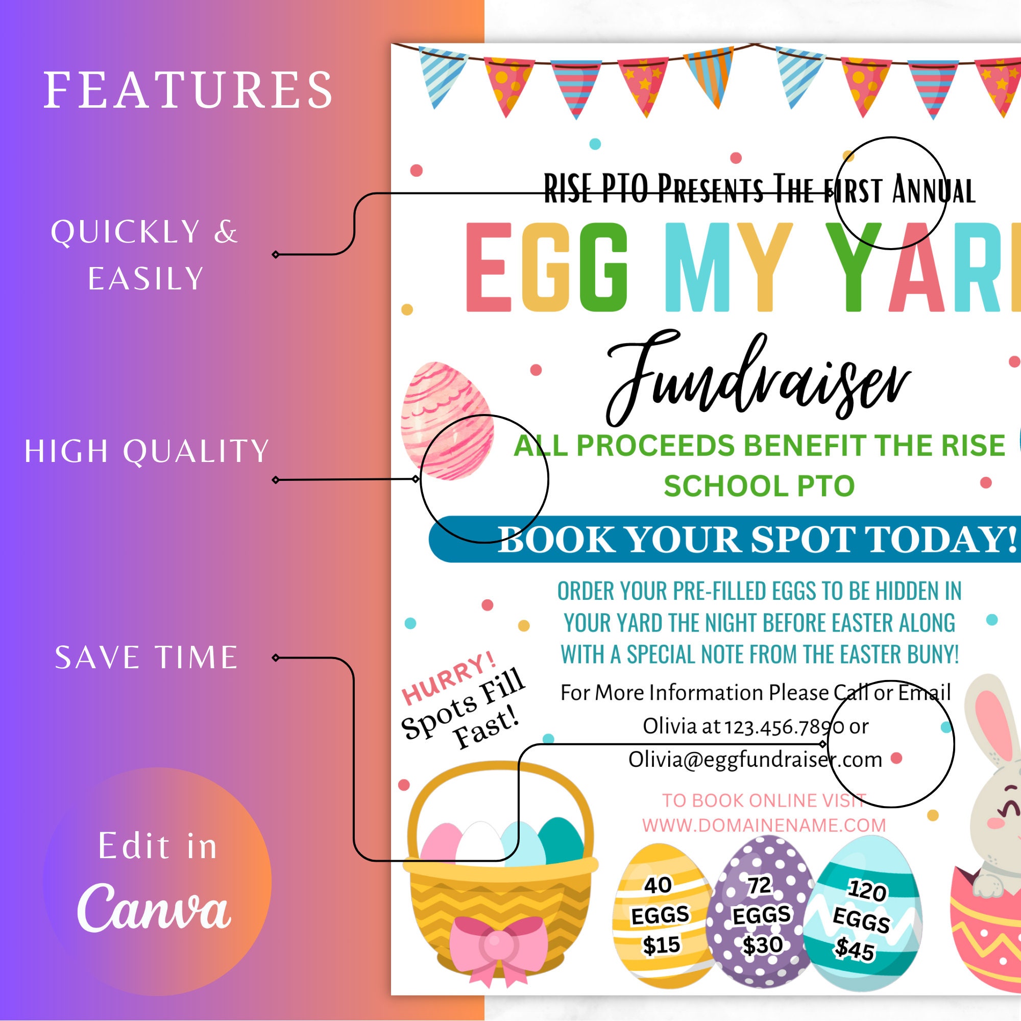 Editable EASTER EGG My Yard Fundraiser Flyer, Egg My Yard, Fundraiser ...