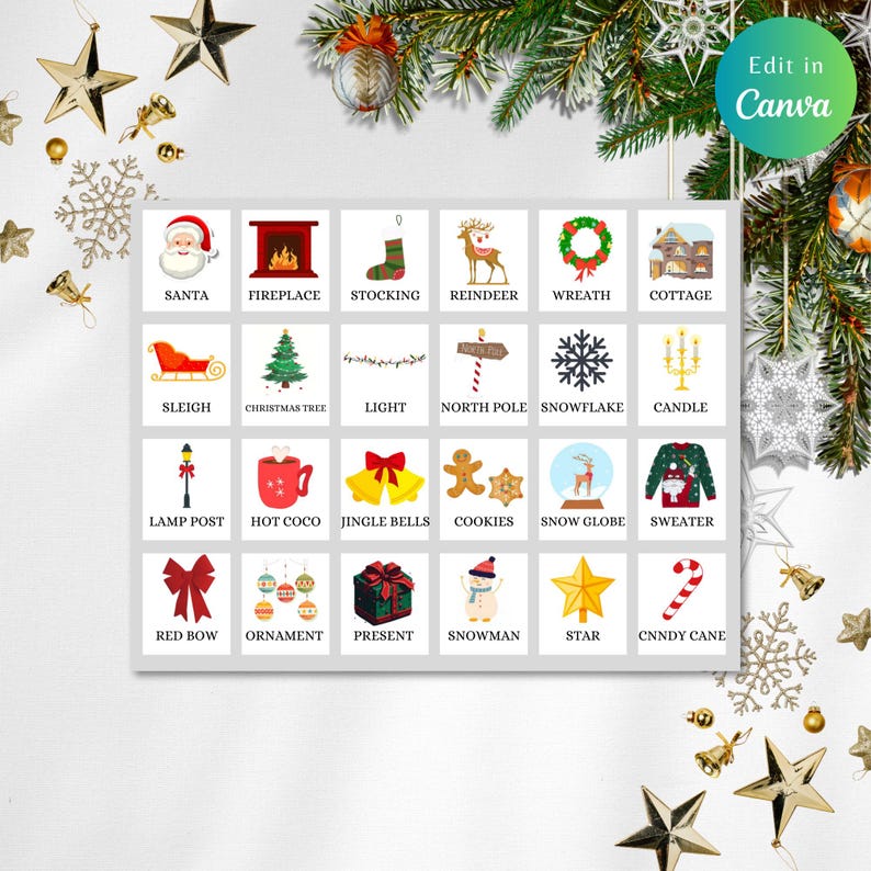 Editable CHRISTMAS VOCABULARY, Flashcards, Montessori Cards, Card ...
