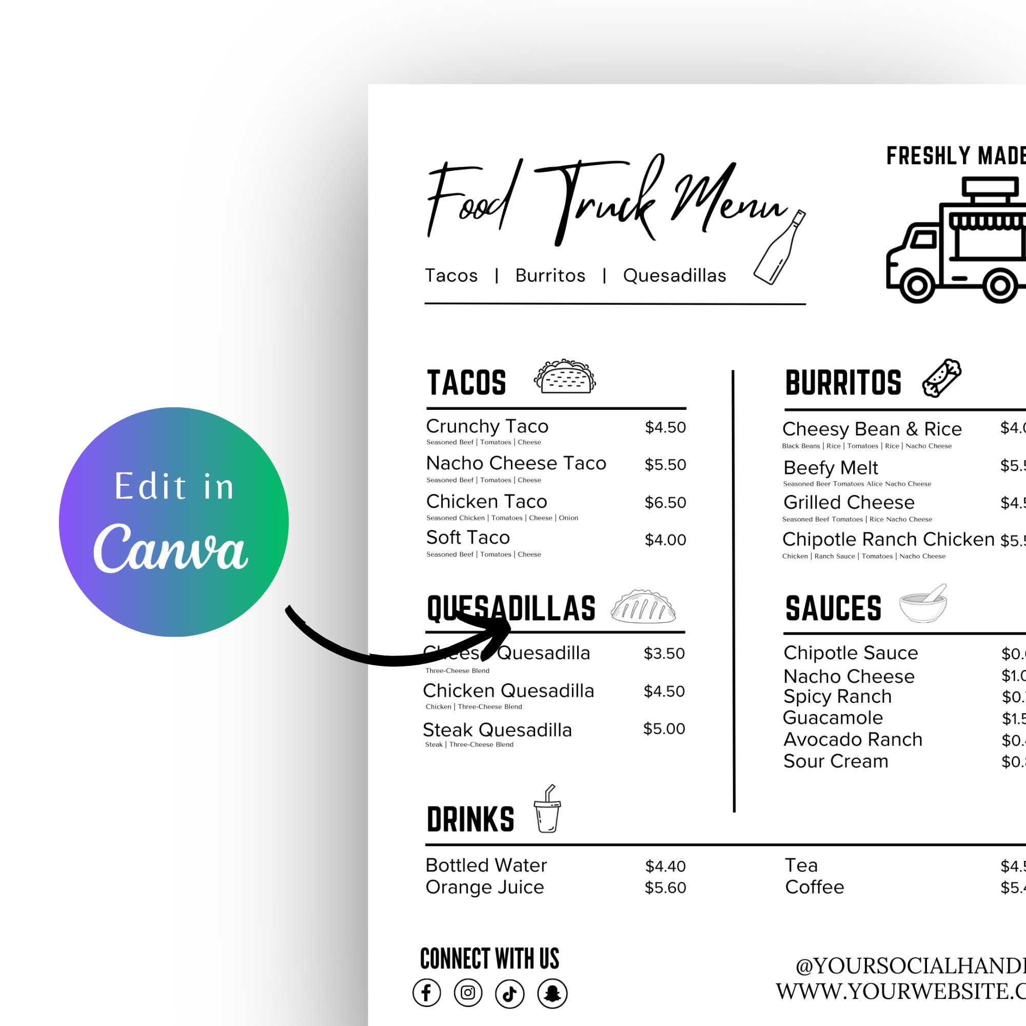 FOOD TRUCK Menu,mexican Food Menu, Menu Template, Minimalist Menu, Food ...