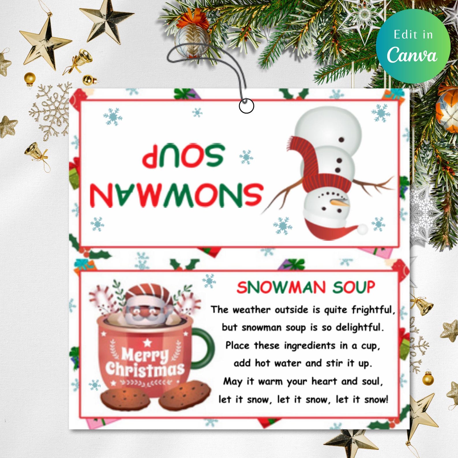 Editable SNOWMAN SOUP Gift Tags, Snowman Soup, Treat Bag Topper, Goodie ...