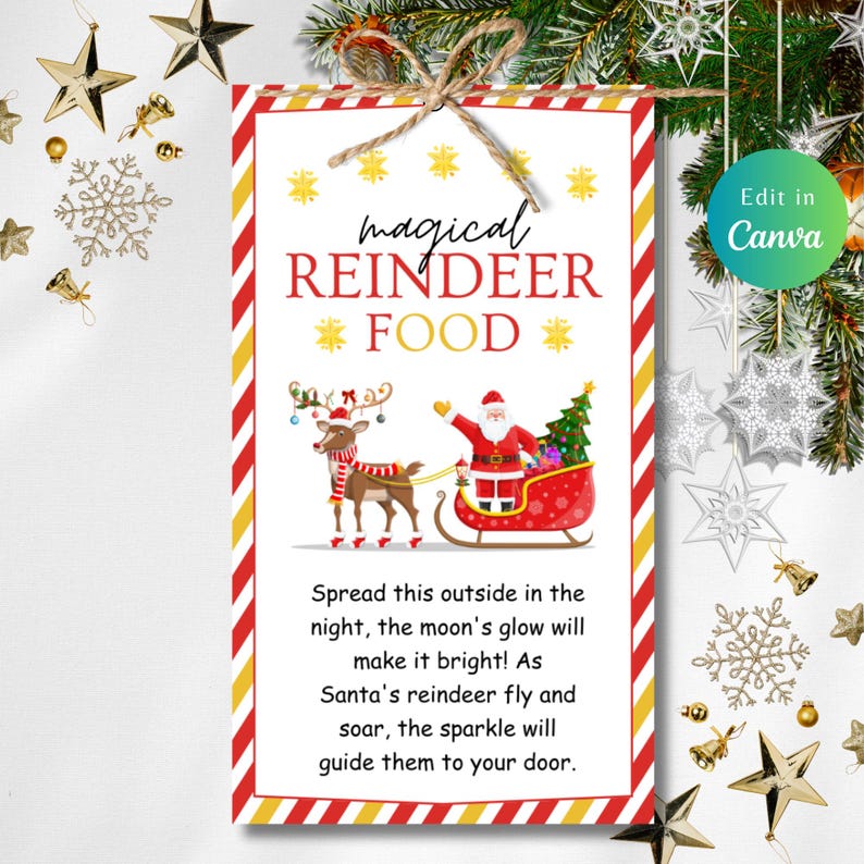 SANTA'S MAGICAL REINDEER Food Printable Instructions Tag, Editable ...