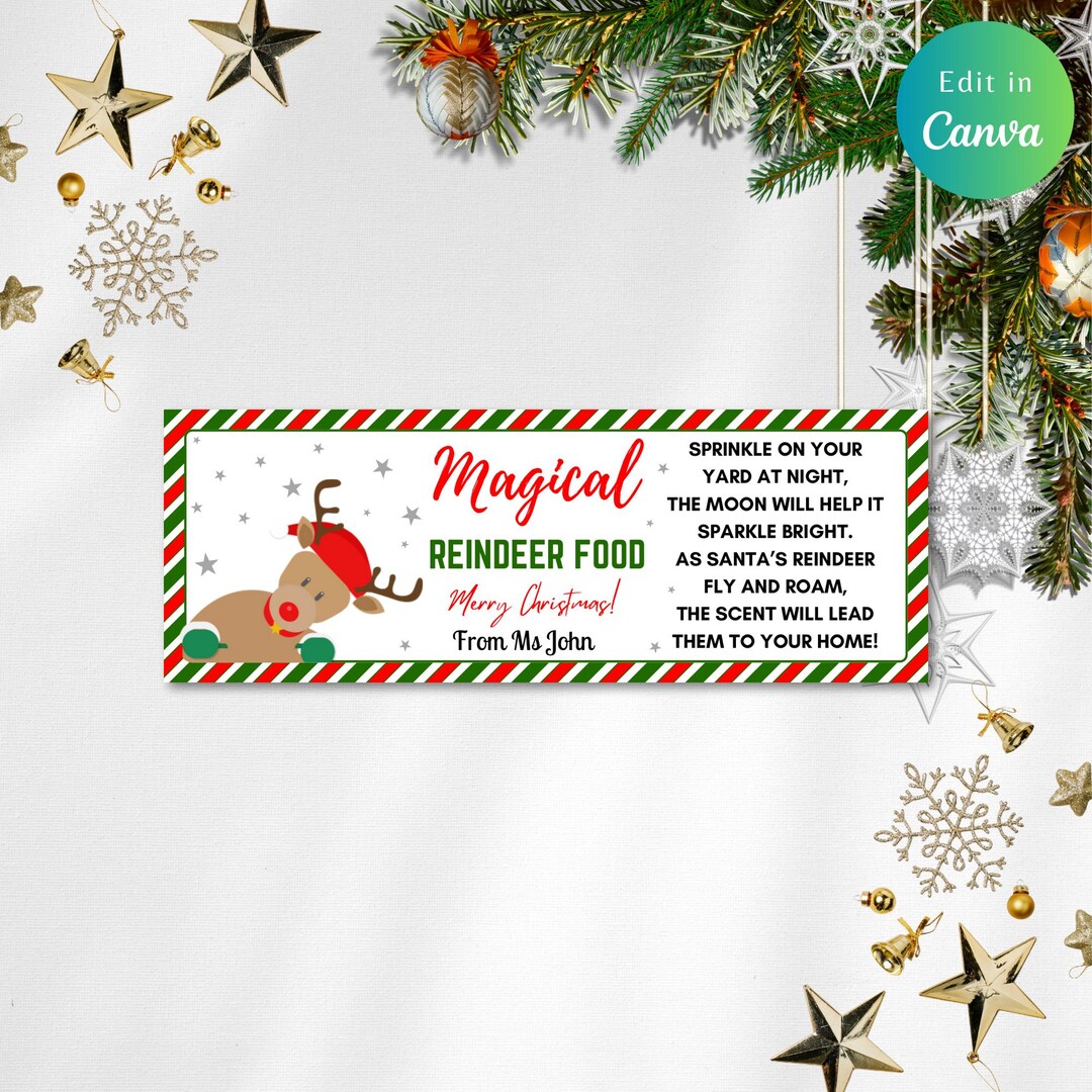 Editable MAGIC REINDEER Food Treat Bag Topper, Reindeer Food Tag, Magic ...