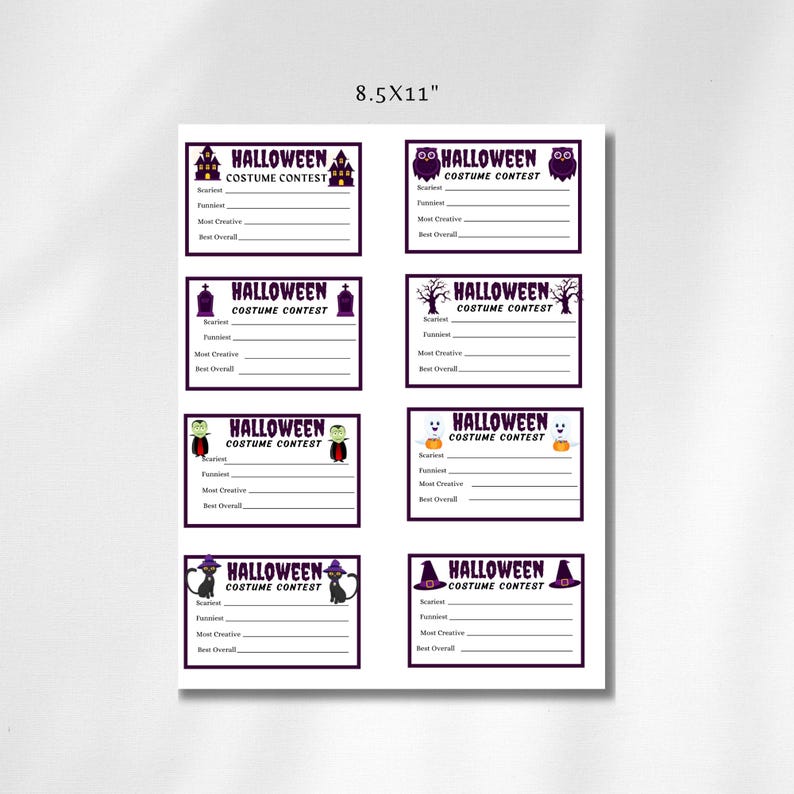 Editable HALLOWEEN COSTUME Contest Voting Cards, Halloween Games ...