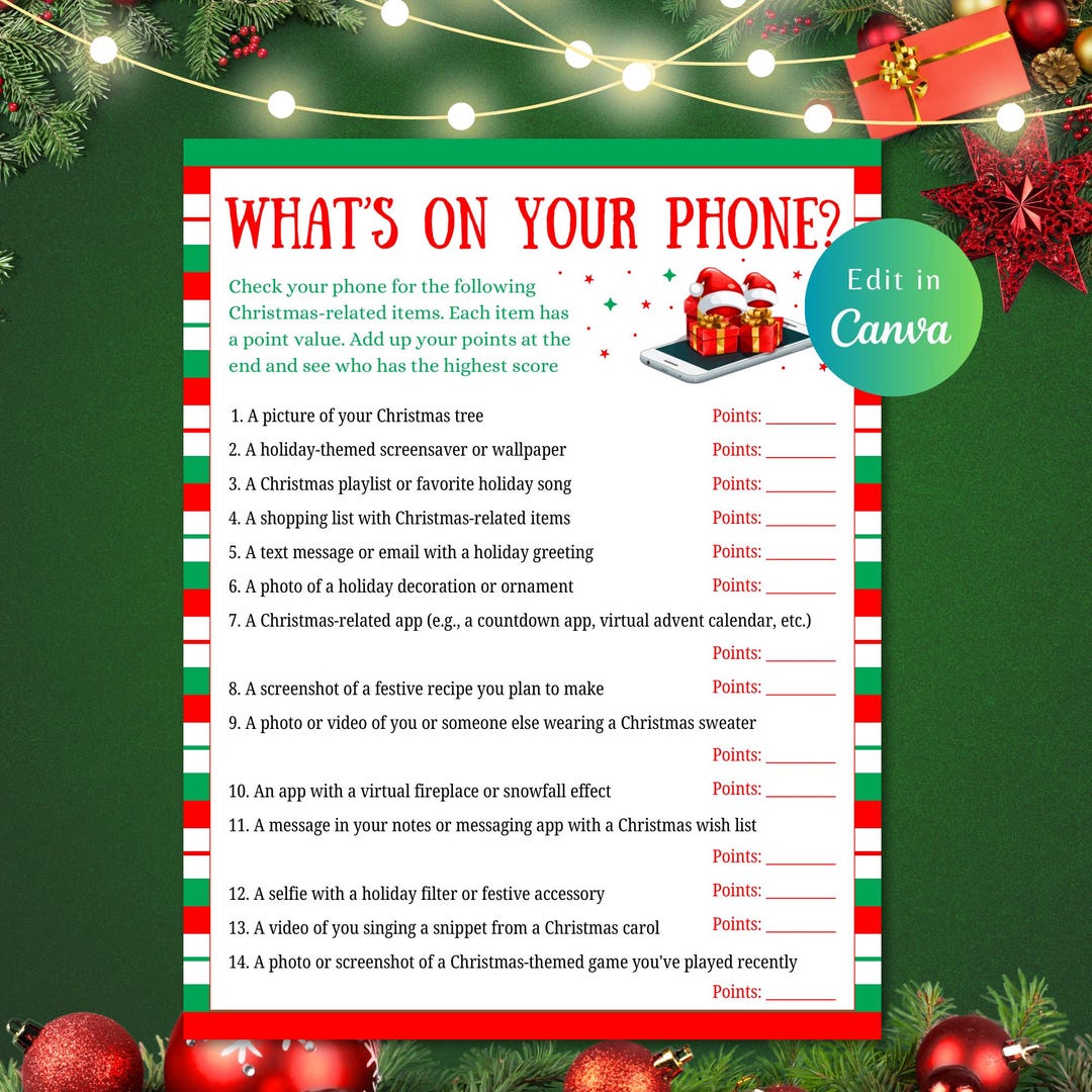 Editable CHRISTMAS WHAT'S on Your Phone Game, Fun Christmas Game, Diy ...