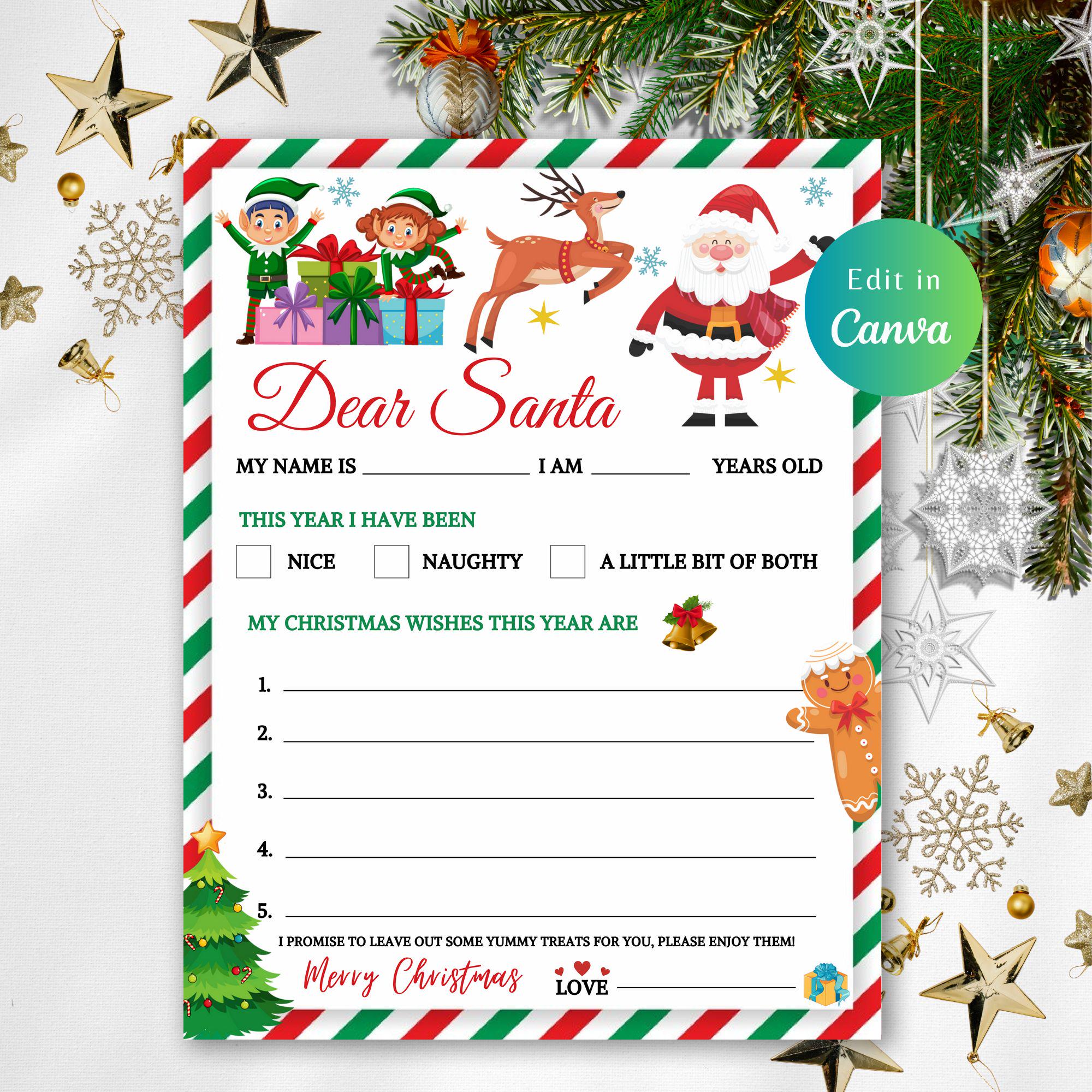 PRINTABLE KIDS LETTER to Santa Santa Claus, Santa Letter, Christmas ...