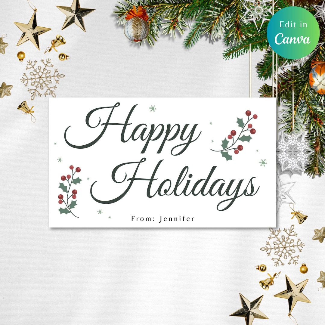 EDITABLE HAPPY HOLIDAYS Gift Tag, Christmas Holiday Party Gift Tag ...