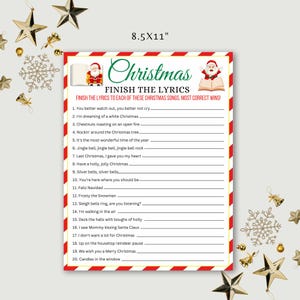 PRINTABLE CHRISTMAS SONG Lyrics Quiz, Printable, Party Game, Finish the ...