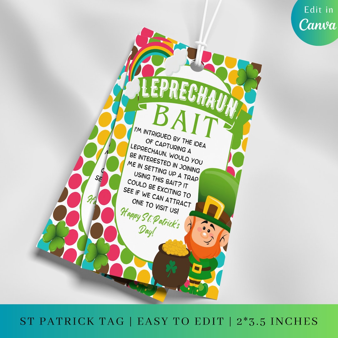 Editable ST. PATRICK'S Day Leprechaun Bait Treat Bag Topper, Bag ...