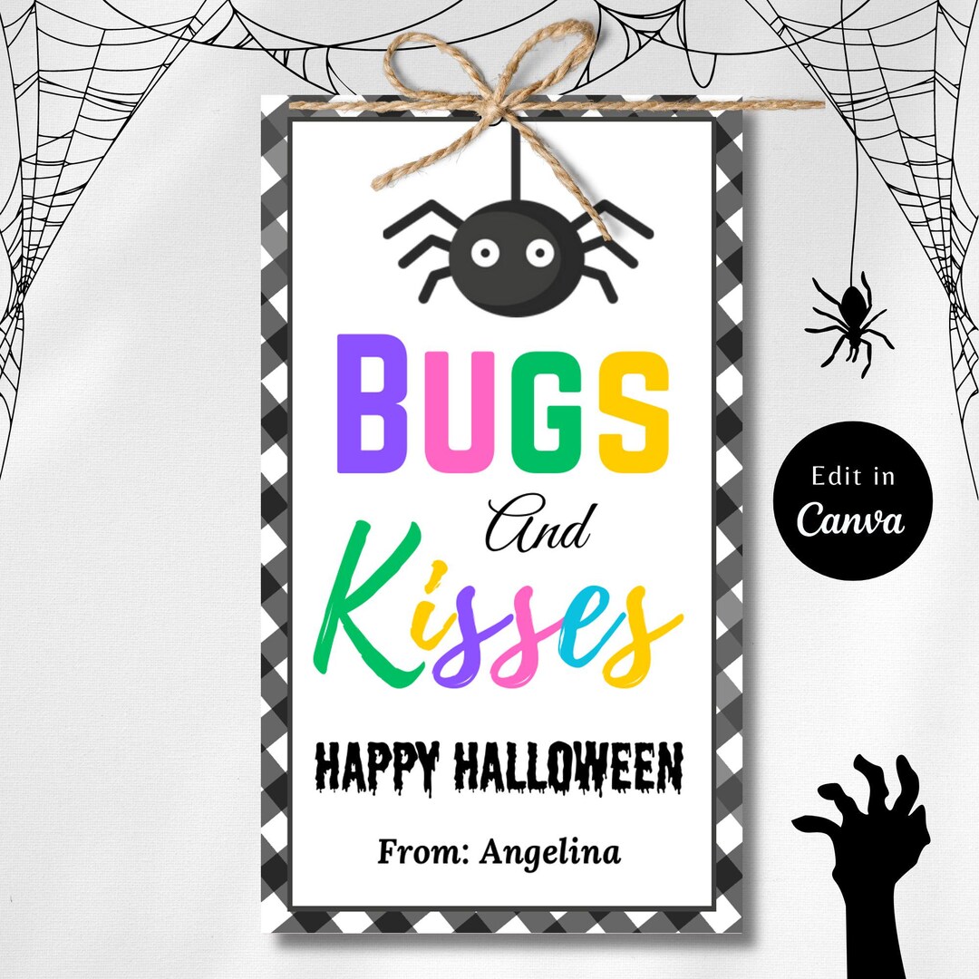 Editable BUGS & Kisses Happy HALLOWEEN Gift Tag, Happy Halloween Tag ...