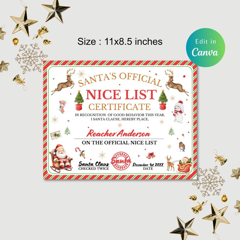 EDITABLE SANTA CLAUS Official Nice List Certificate, Nice List ...